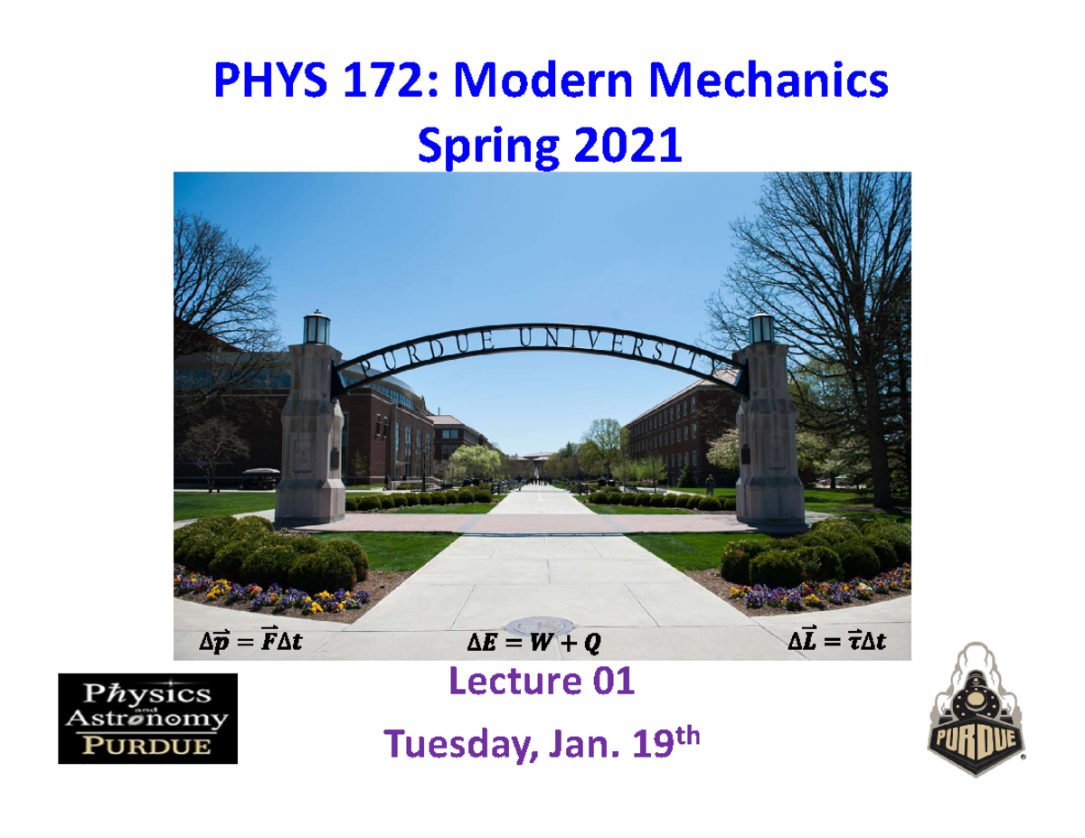 LEC01 - Lecture notes 1 - PHYS 17200 - Purdue - Studocu