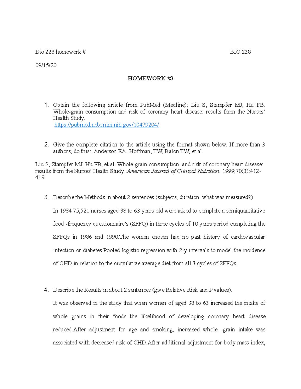 BIO 228 Homework 3 by TBO - Bio 228 homework # BIO 228 09/15/ HOMEWORK ...