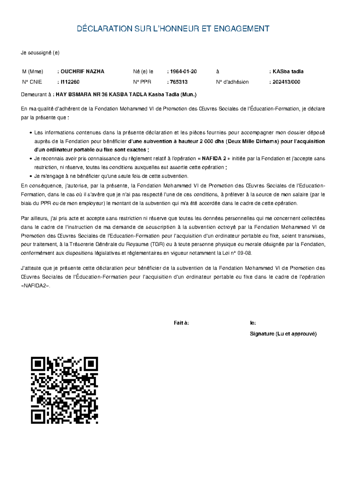 Déclaration sur honneur - DÉCLARATION SUR L’HONNEUR ET ENGAGEMENT Je ...