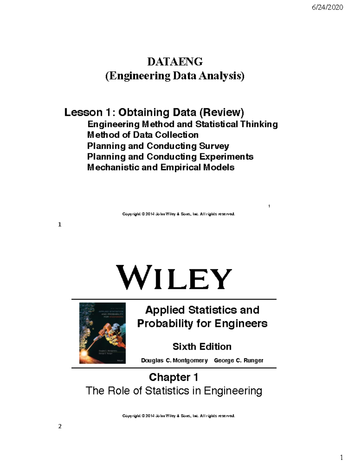 Dataeng Lesson 1 Obtaining Data (Review) handout - Copyright © 2014 John Wiley & Sons, Inc. All ...