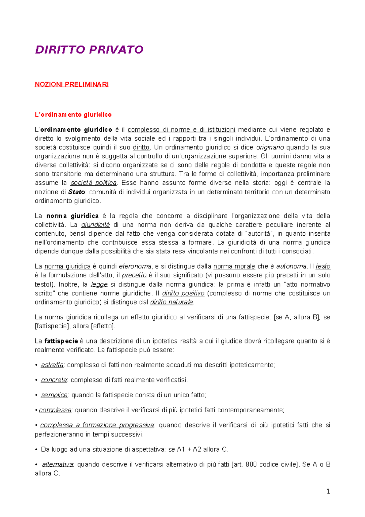 Diritto- Privato - DIRITTO PRIVATO NOZIONI PRELIMINARI L’ordinamento ...