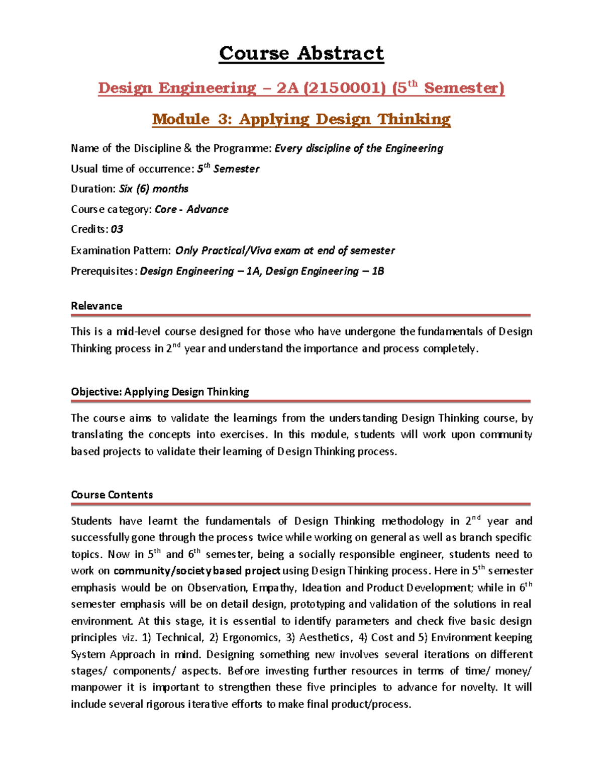 DE-2A 5th sem - Course Abstract - Course Abstract Design Engineering ...
