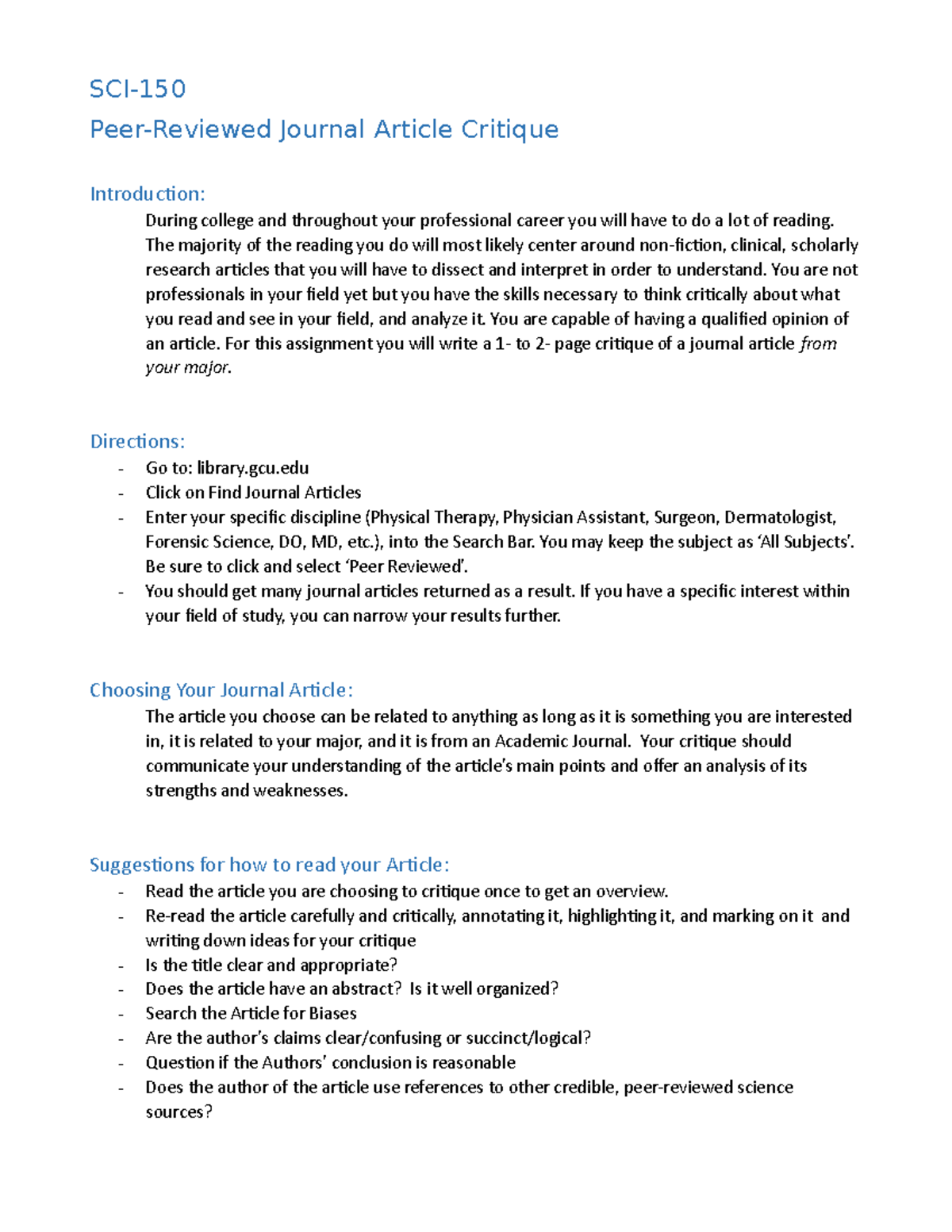 Analyzing Articles - SCI- Peer-Reviewed Journal Article Critique ...