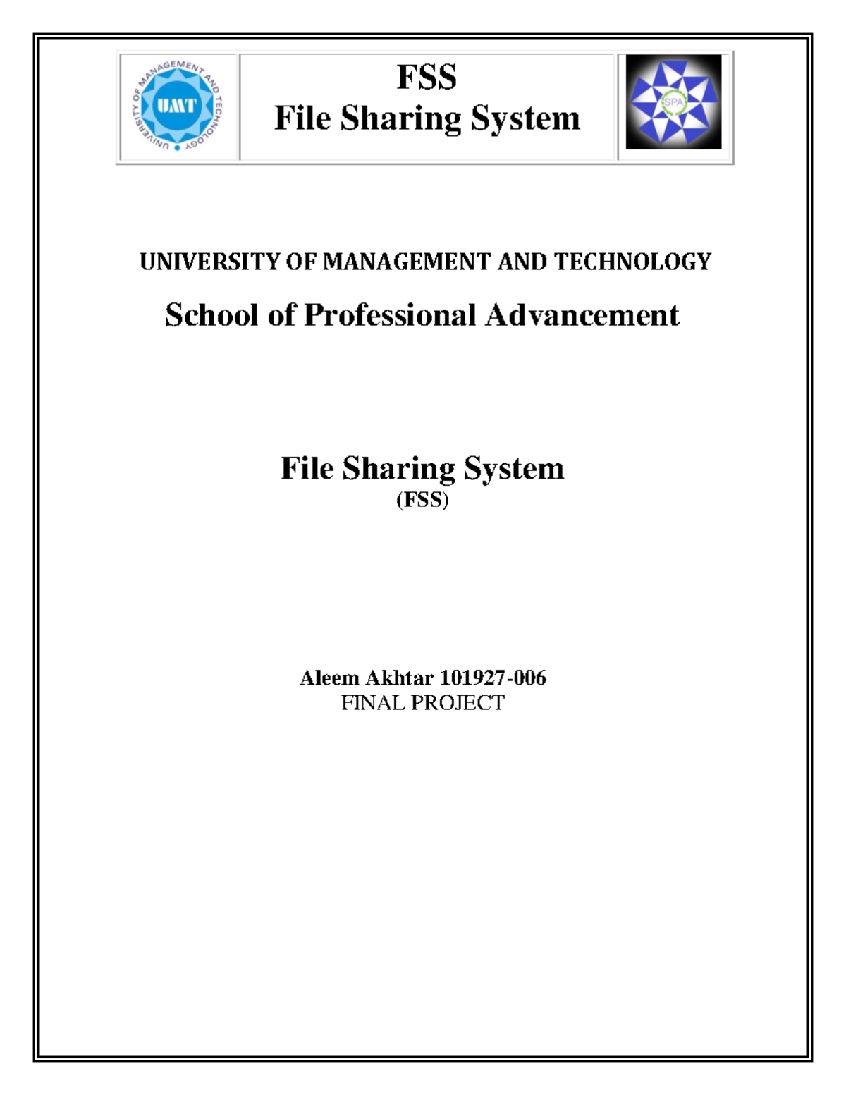 File Sharing System (FSS) - File Sharing System UNIVERSITY OF ...