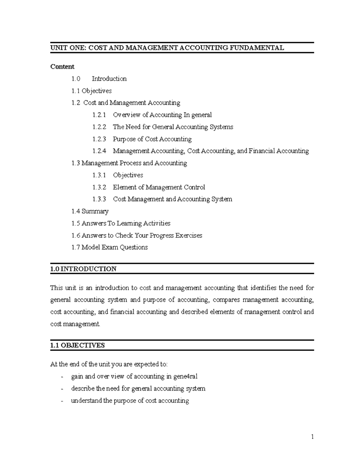 Unit 1-4 - Banking practices and Procedures - UNIT ONE: COST AND ...