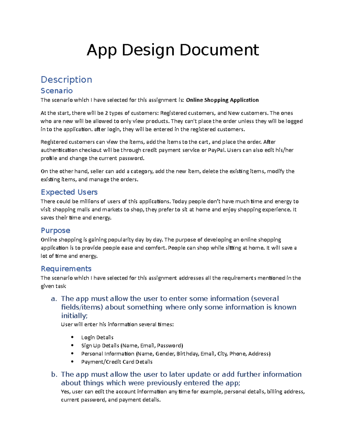 App Design Document - App Design Document Description Scenario The ...