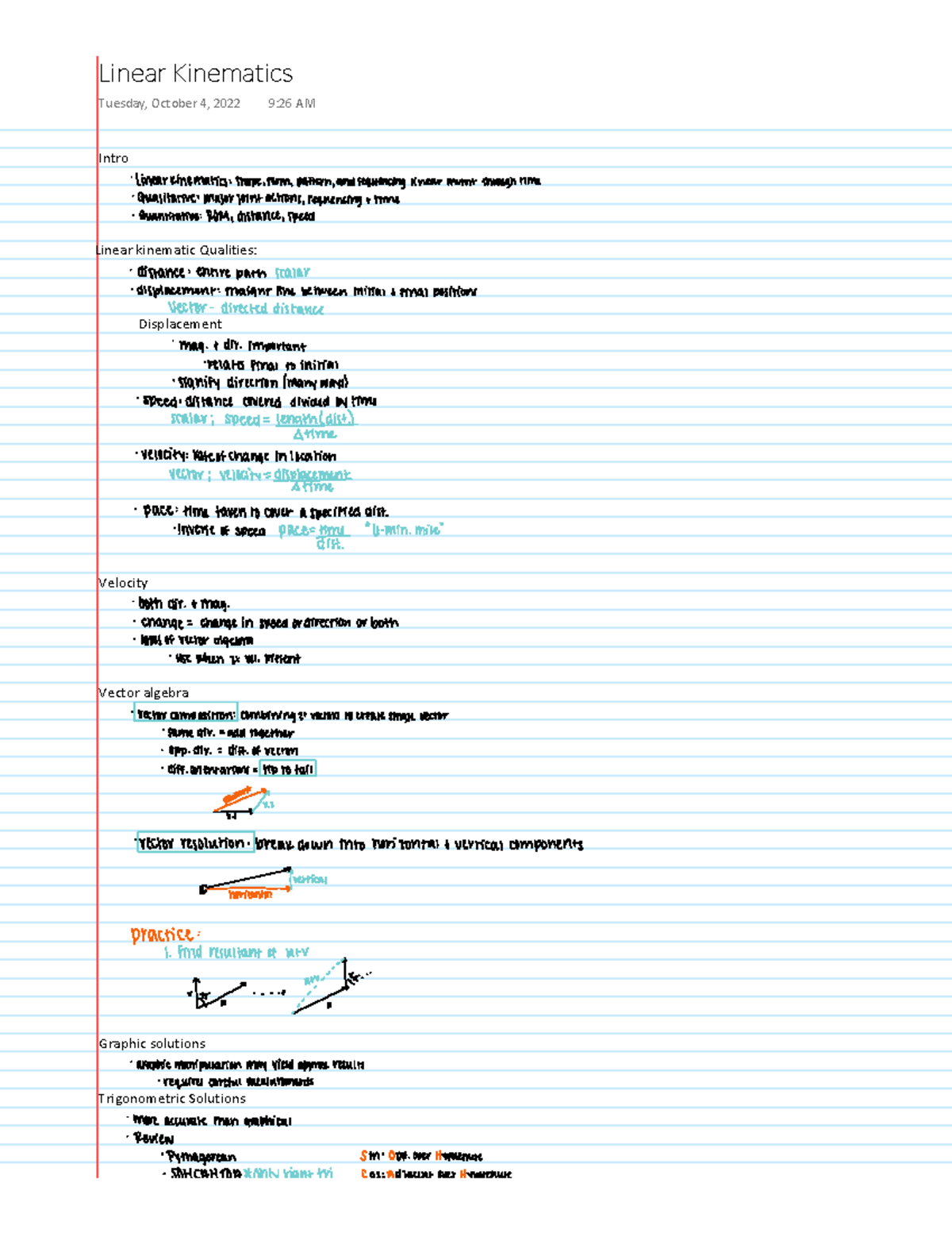 Linear Kinematics - Dr. Kleis, definitions, lecture notes, and practice ...