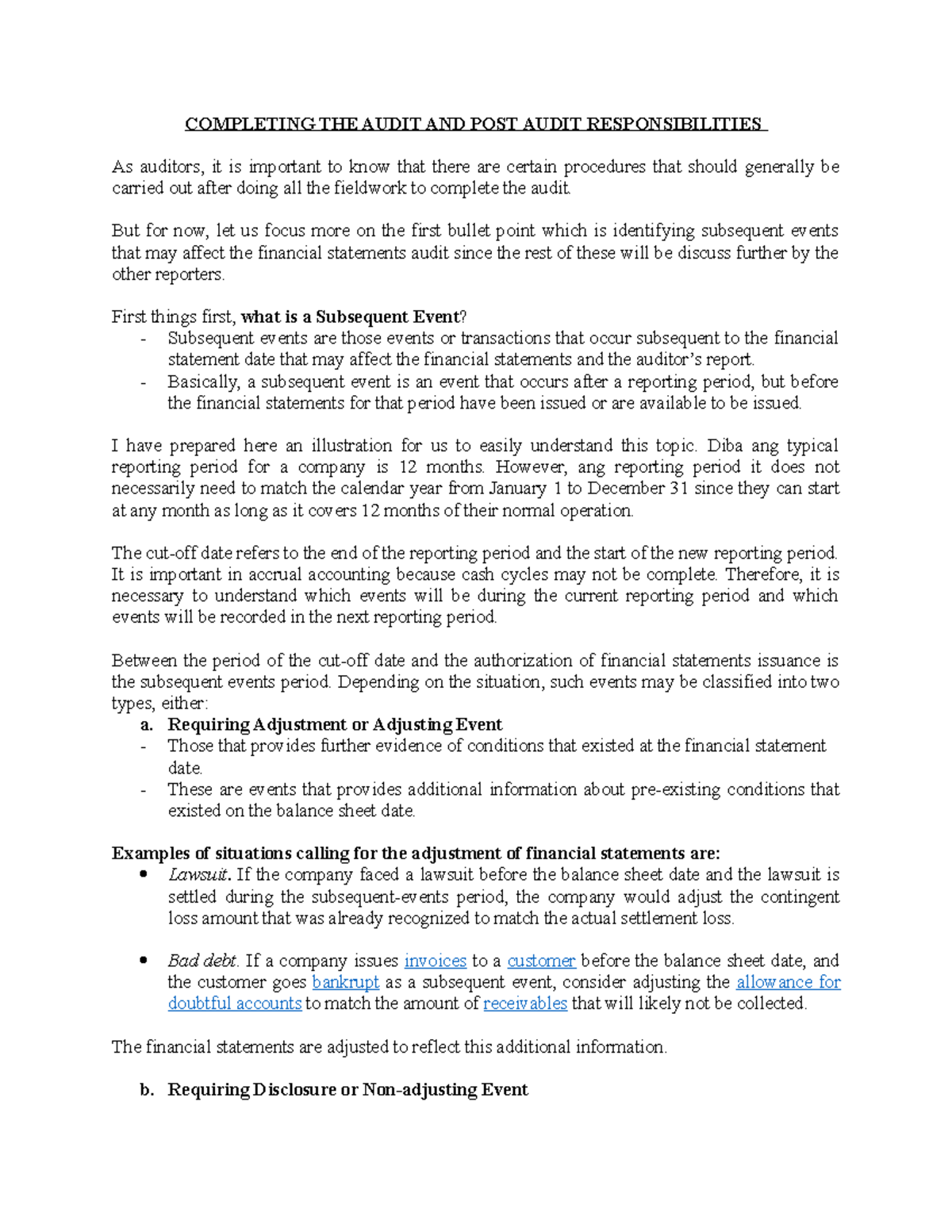 Audit Responsibilities - COMPLETING THE AUDIT AND POST AUDIT ...