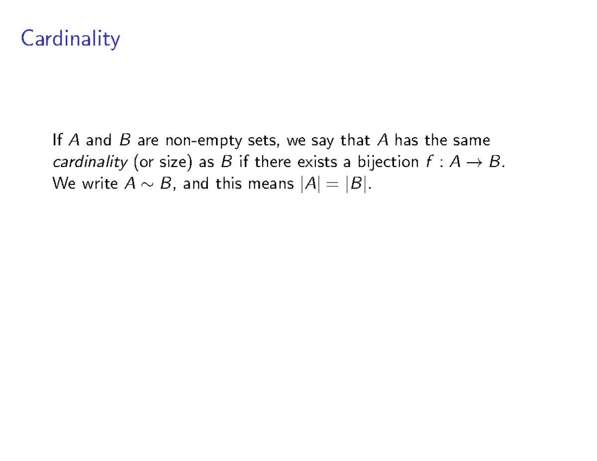 Slides 7 Cardinality of function - Cardinality If A and B are non-empty ...