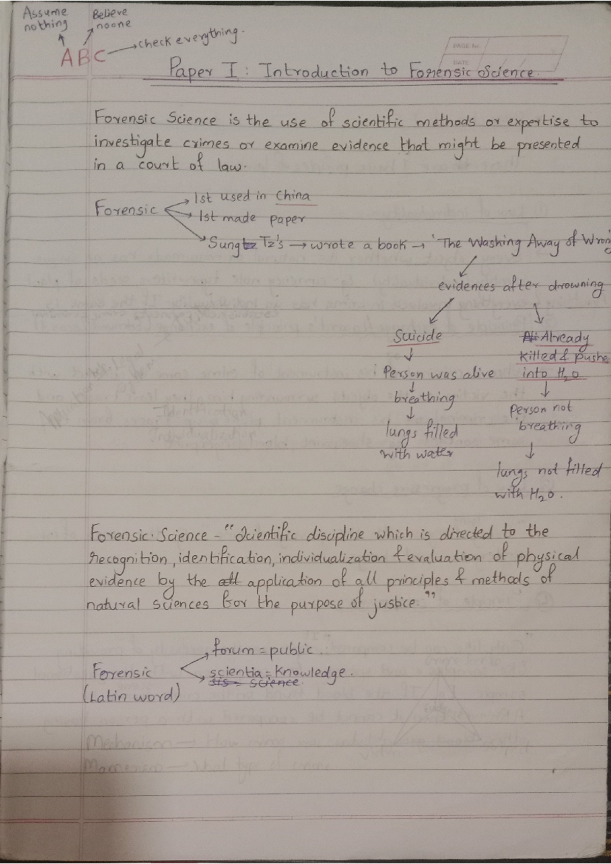 Introduction to Forensic Science notes 1 - Assume Believe nothing noone ...