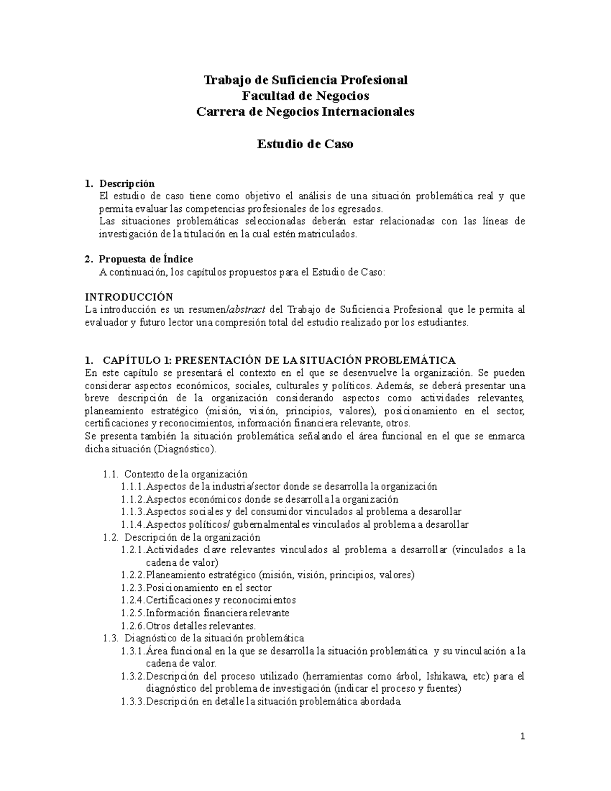 Estructura TSP NNII - Trabajo de Suficiencia Profesional Facultad de Negocios Carrera de ...