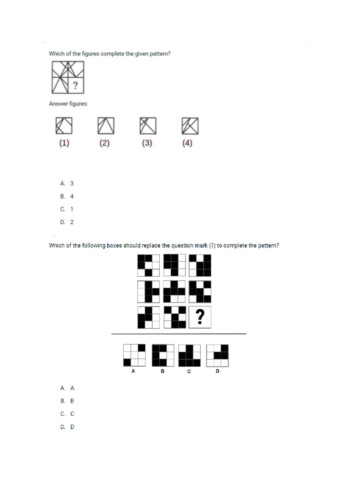 Abstract set 1 - hast material set 1 - Which of the figures complete ...