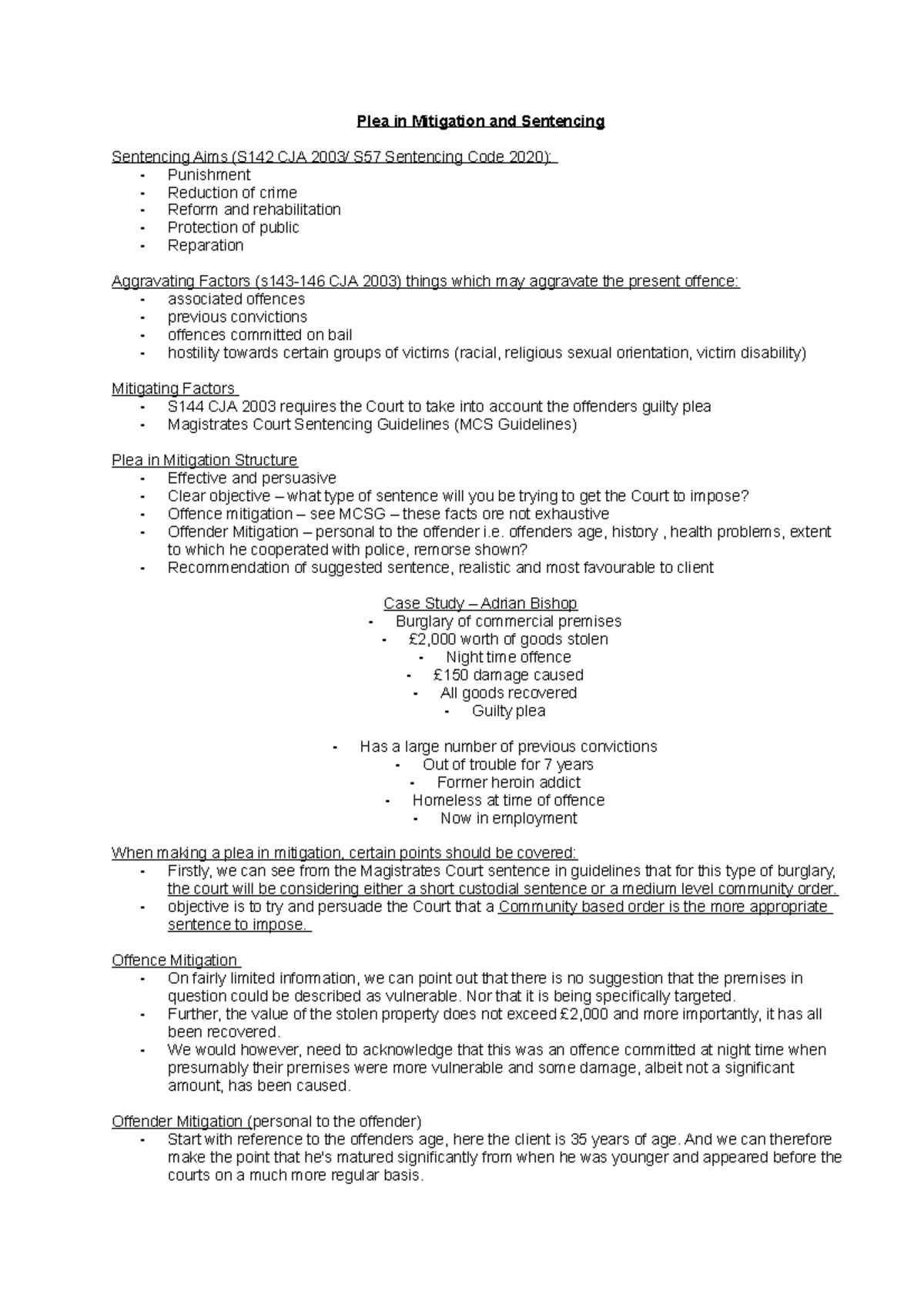 Plea in Mitigation and Sentencing Notes - Plea in Mitigation and ...