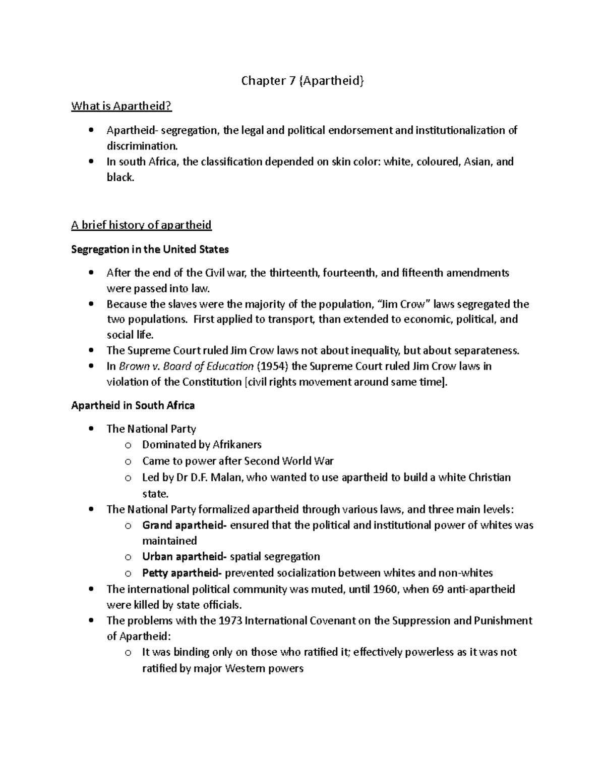 Chapter 7 notes [Universal Justice] - Chapter 7 {Apartheid} What is ...