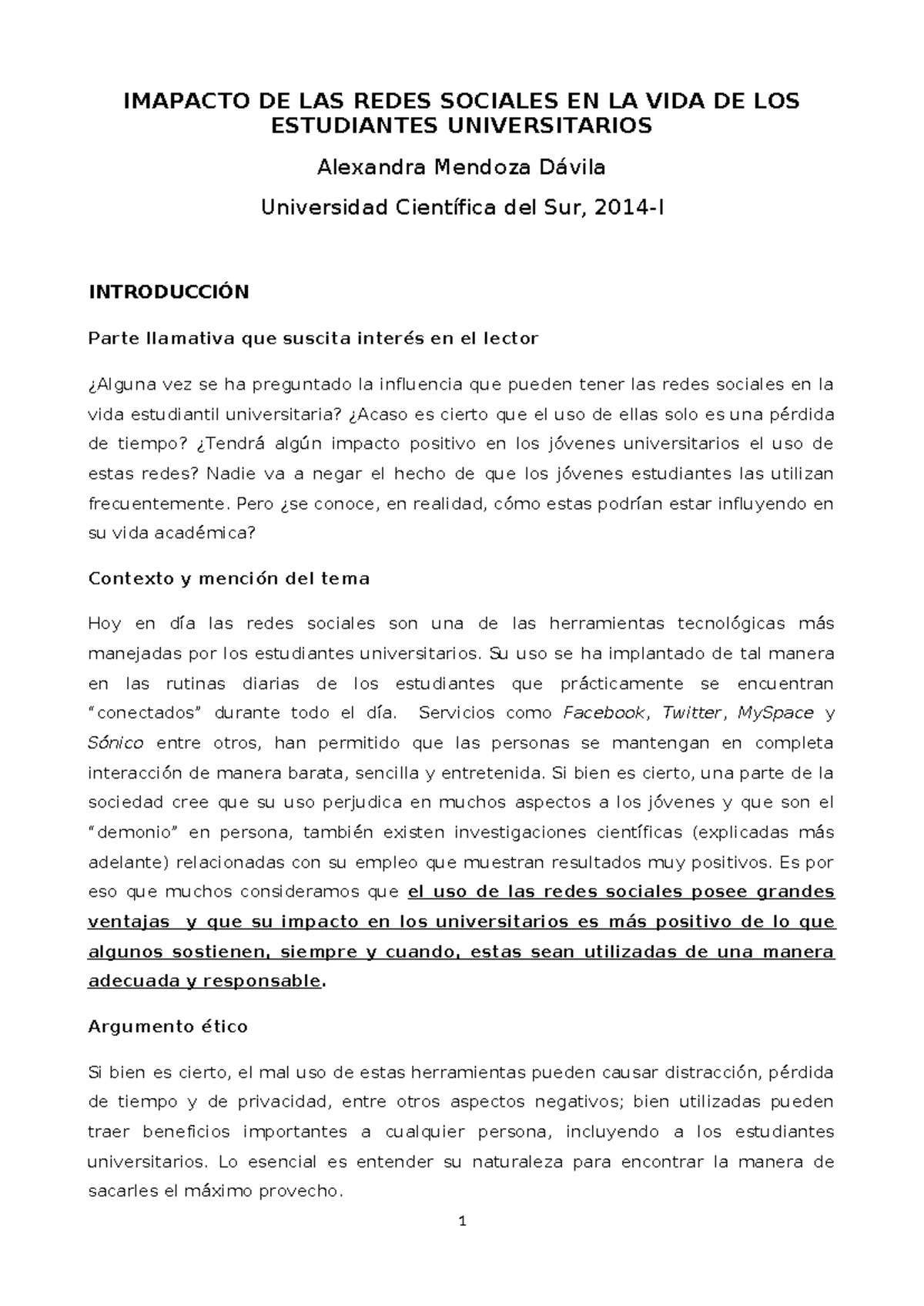 245784245 Ensayo argumentativo sobre el uso de las Redes Sociales en ...