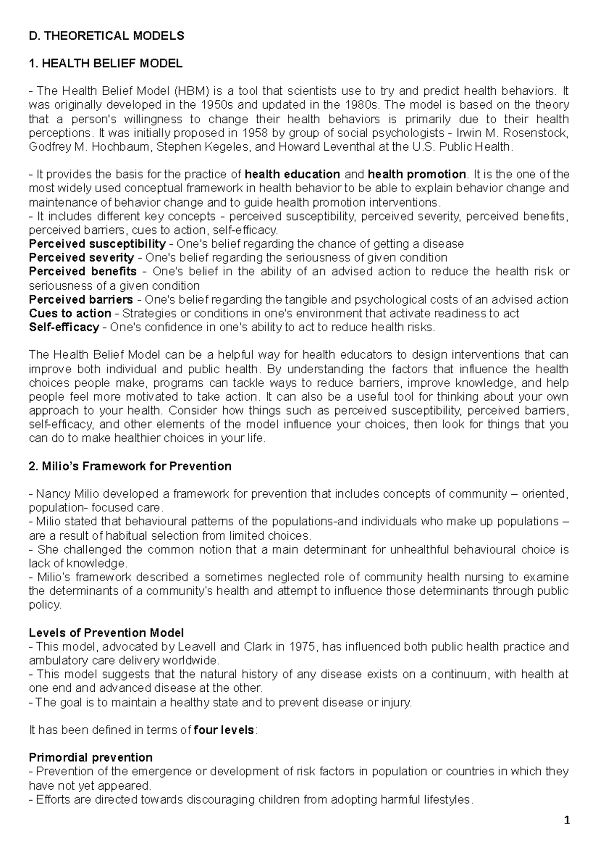 I. Theoretical Models, II. Community Concept, III. Epidemiology - D ...
