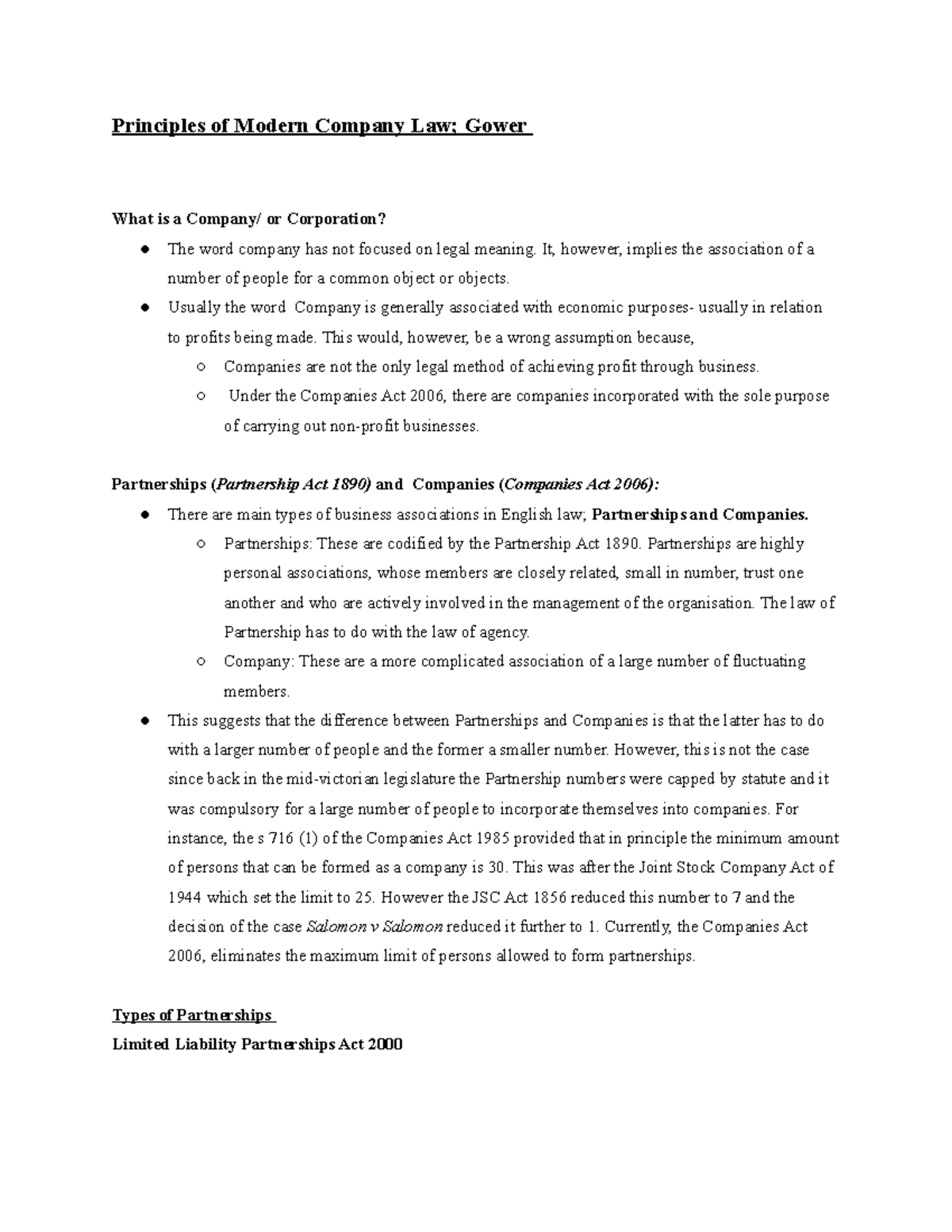 Company Law Tutorial 1 - Principles of Modern Company Law; Gower What ...