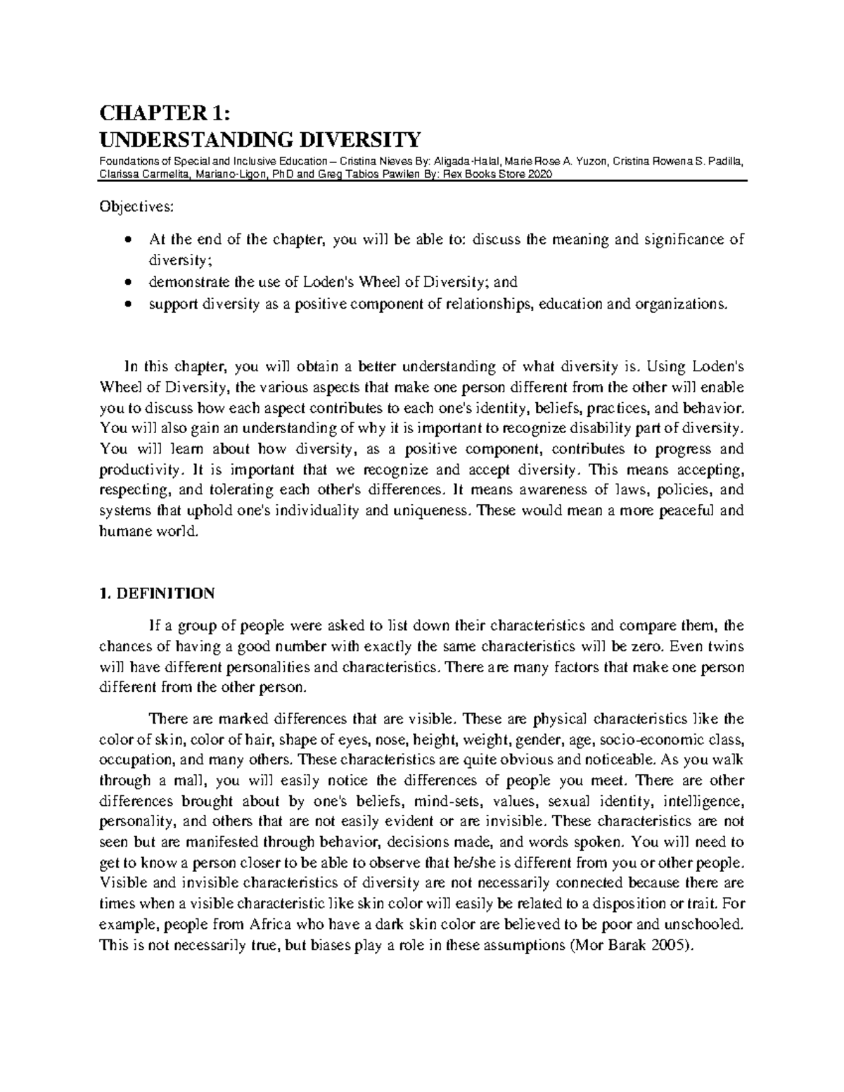 TCED 104 - Unit 1 Topic 1-1 - CHAPTER 1: UNDERSTANDING DIVERSITY Foundations of Special and ...