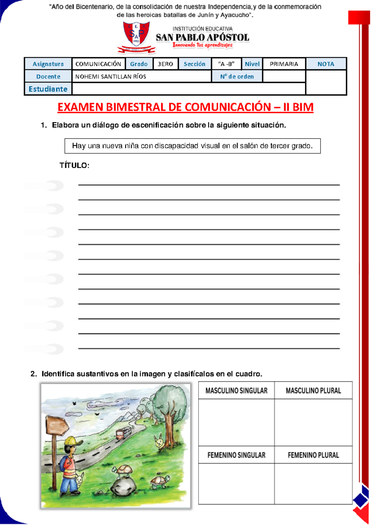 3ER Grado - II BIM - Comunicación - EXAMEN BIMESTRAL DE COMUNICACIÓN – II BIM Asignatura - Studocu