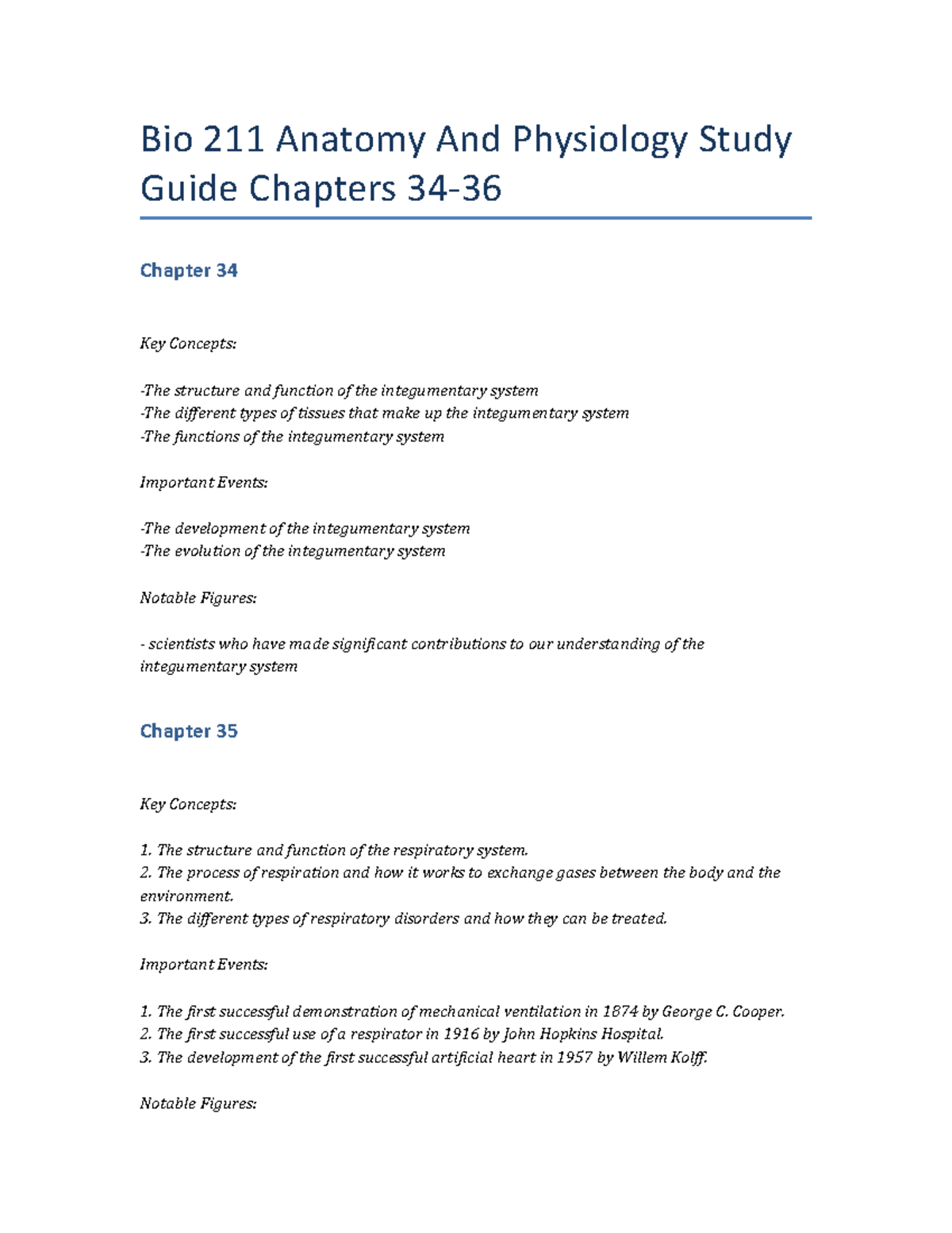 Bio 211 Anatomy And Physiology Study Guide Chapters 34-36 - Bio 211 ...