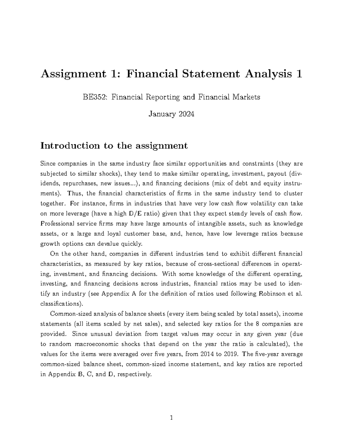 Assignment 1 Financial Statement Analysis 1 2024 students - Assignment ...