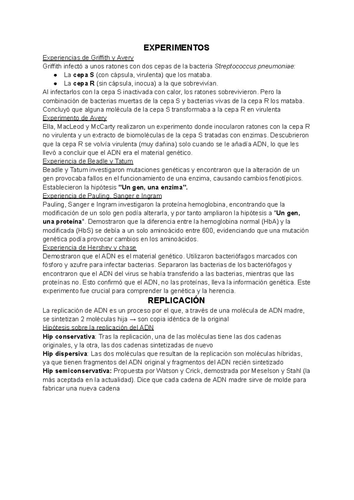 Replicación, Traducción Y Transcripción - EXPERIMENTOS Experiencias de ...