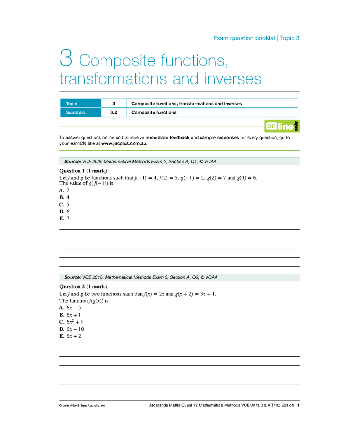 Ch3 Exam question booklet - Exam question booklet | Topic 3 3 Composite functions ...