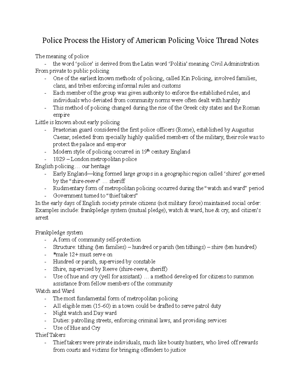 The History of American Policing Voice Thread Notes - .. our heritage ...