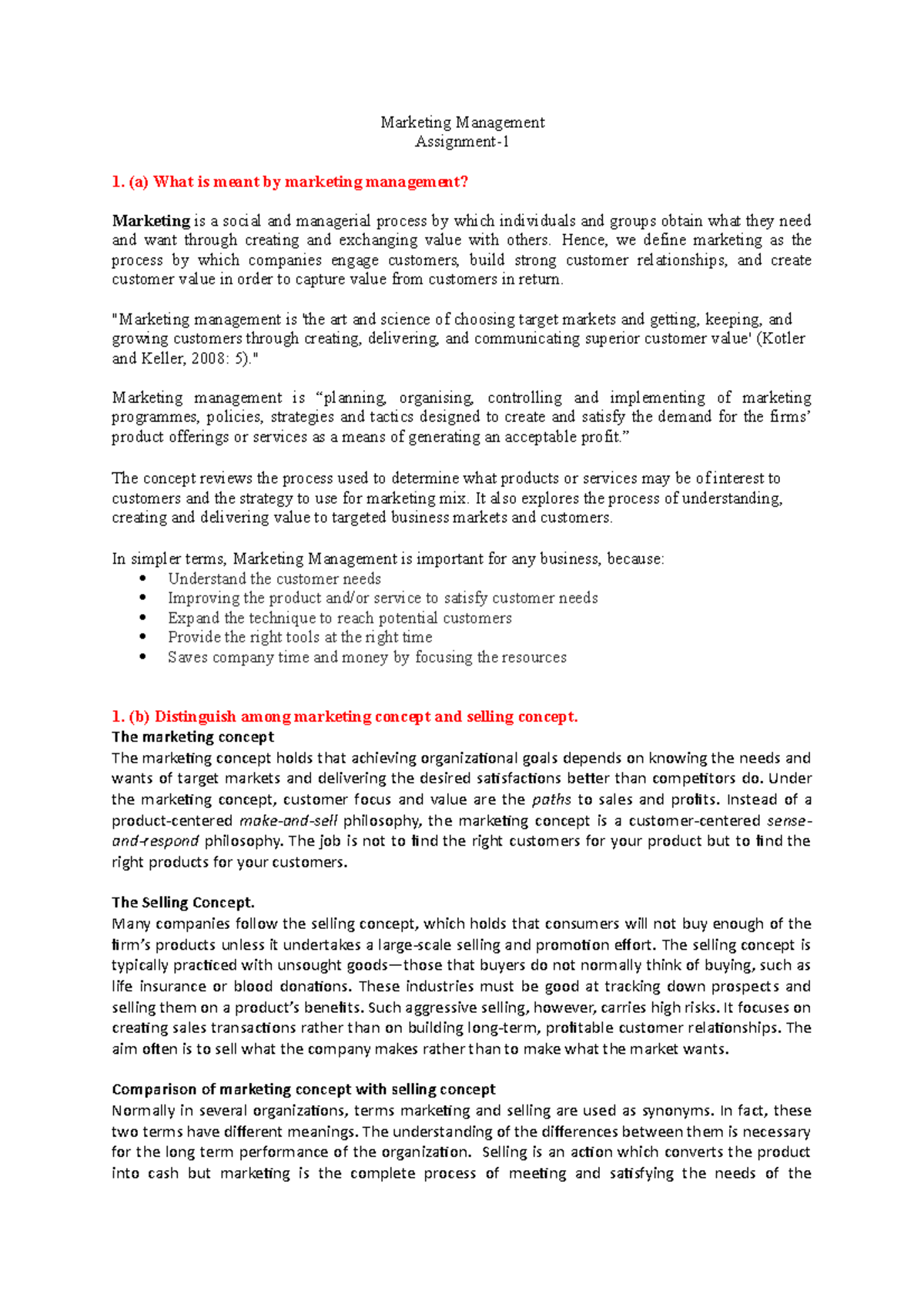 Assign 1- Marketing Management - Marketing Management Assignment- (a ...