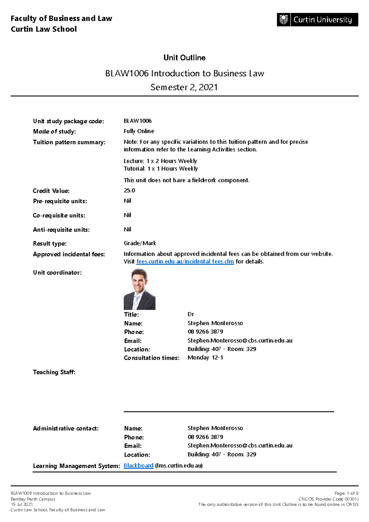 BLAW1006 Introduction to Business Law Semester 2 2021 Bentley Perth ...