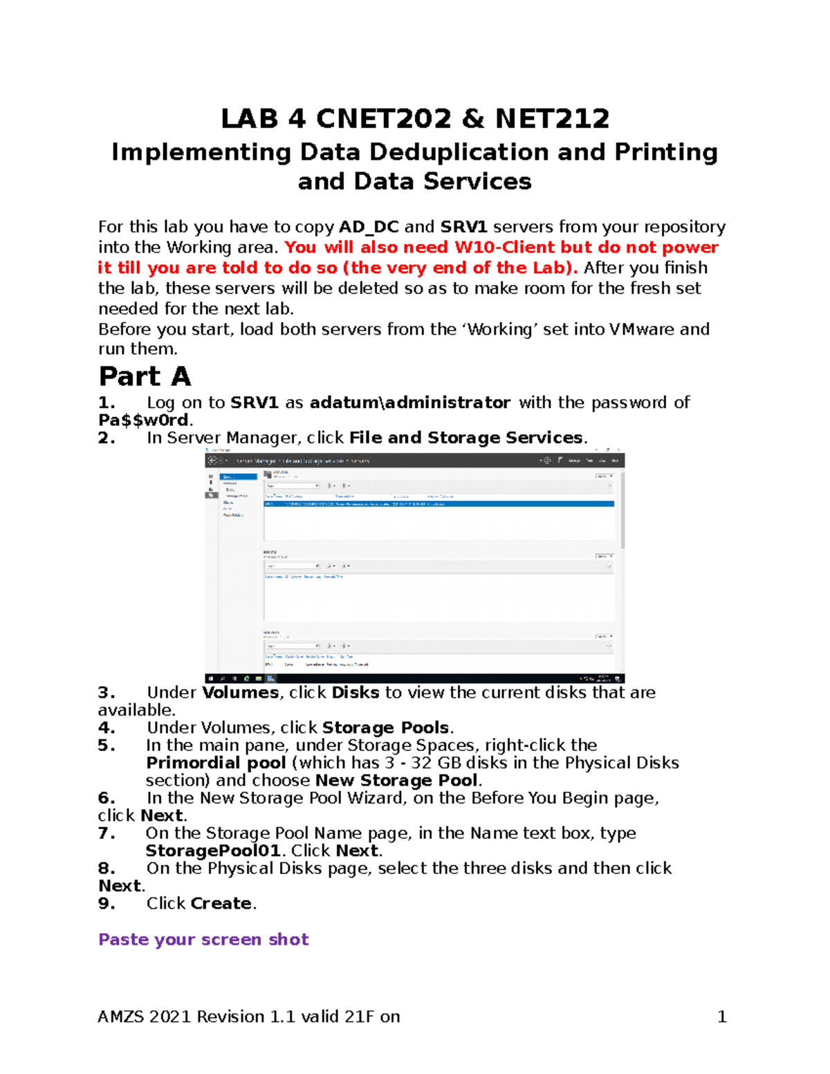 LAB 4 - Implementing Data Deduplication and Printing and Data Services - LAB 4 CNET202 & NET ...