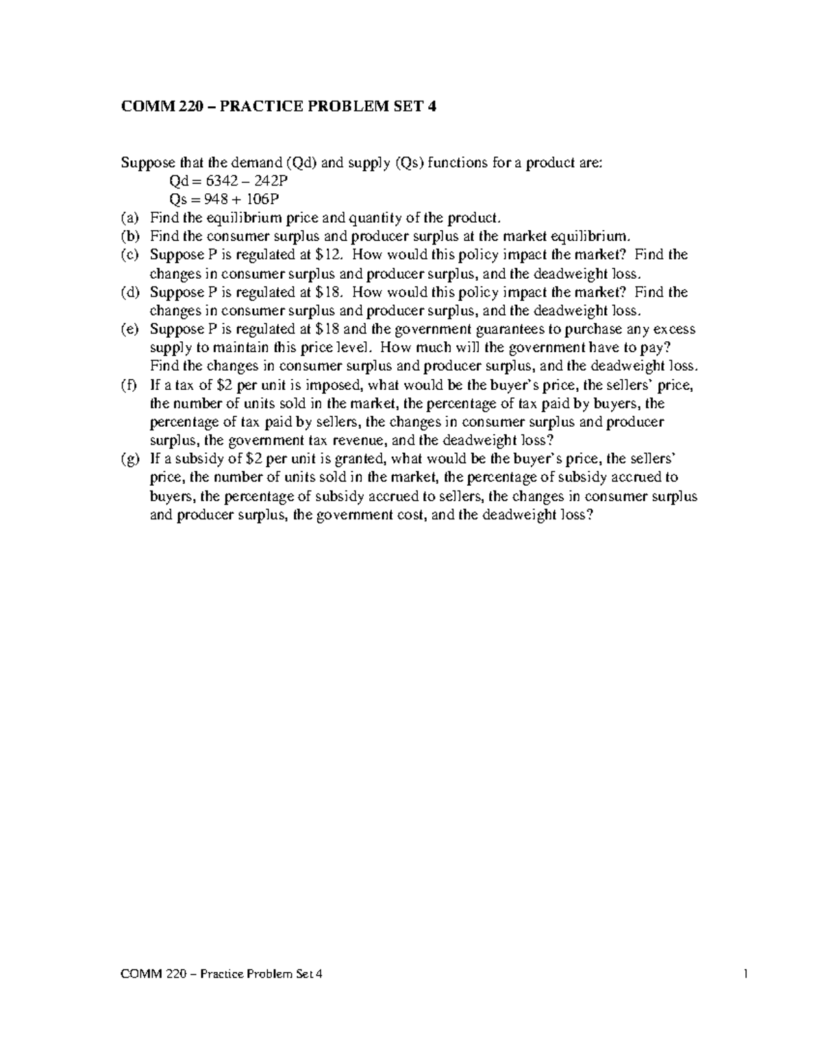 COMM220 Practice Problem Set 4 - COMM 220 – Practice Problem Set 4 1 COMM 220 – PRACTICE PROBLEM ...