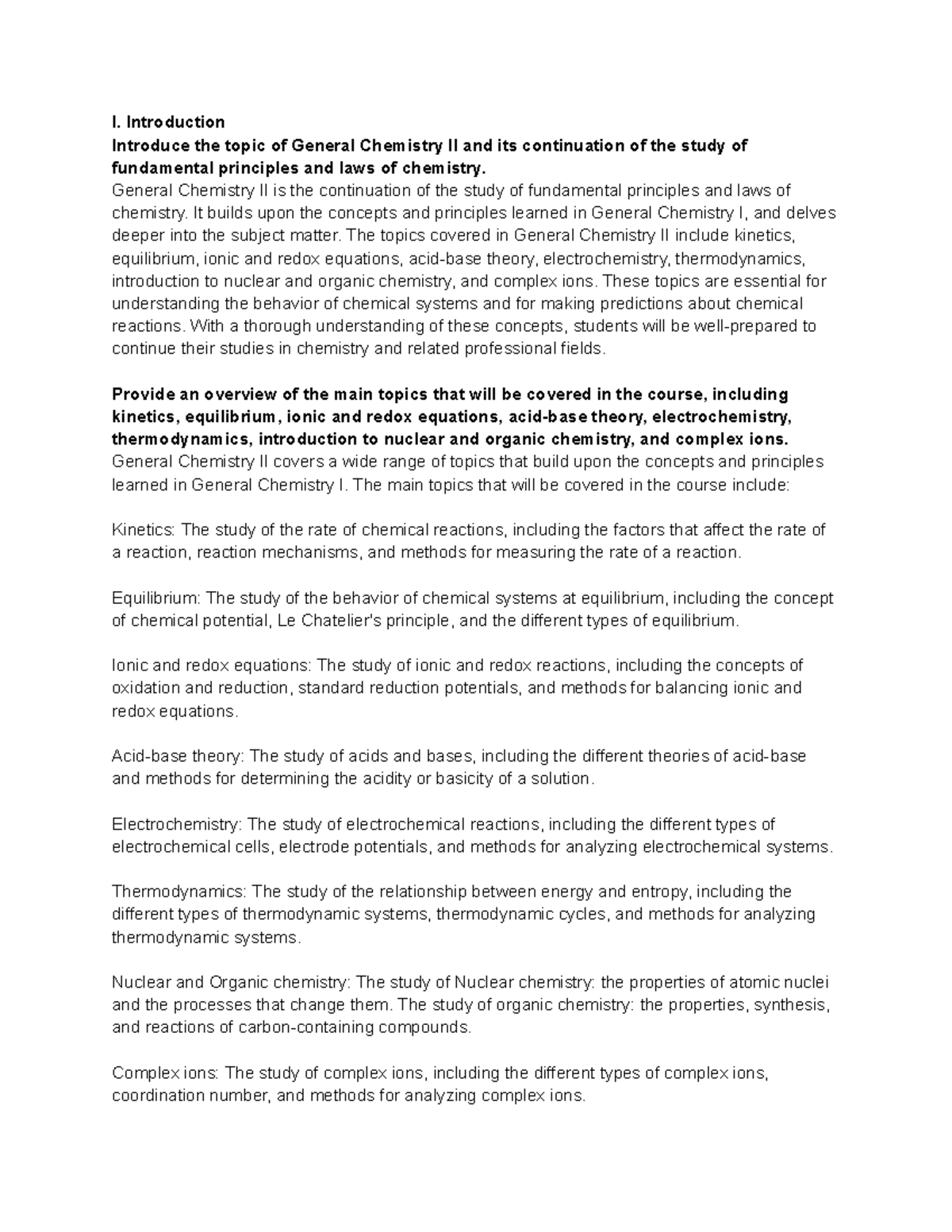 CHM-152 General Chemistry II Notes - I. Introduction Introduce the ...