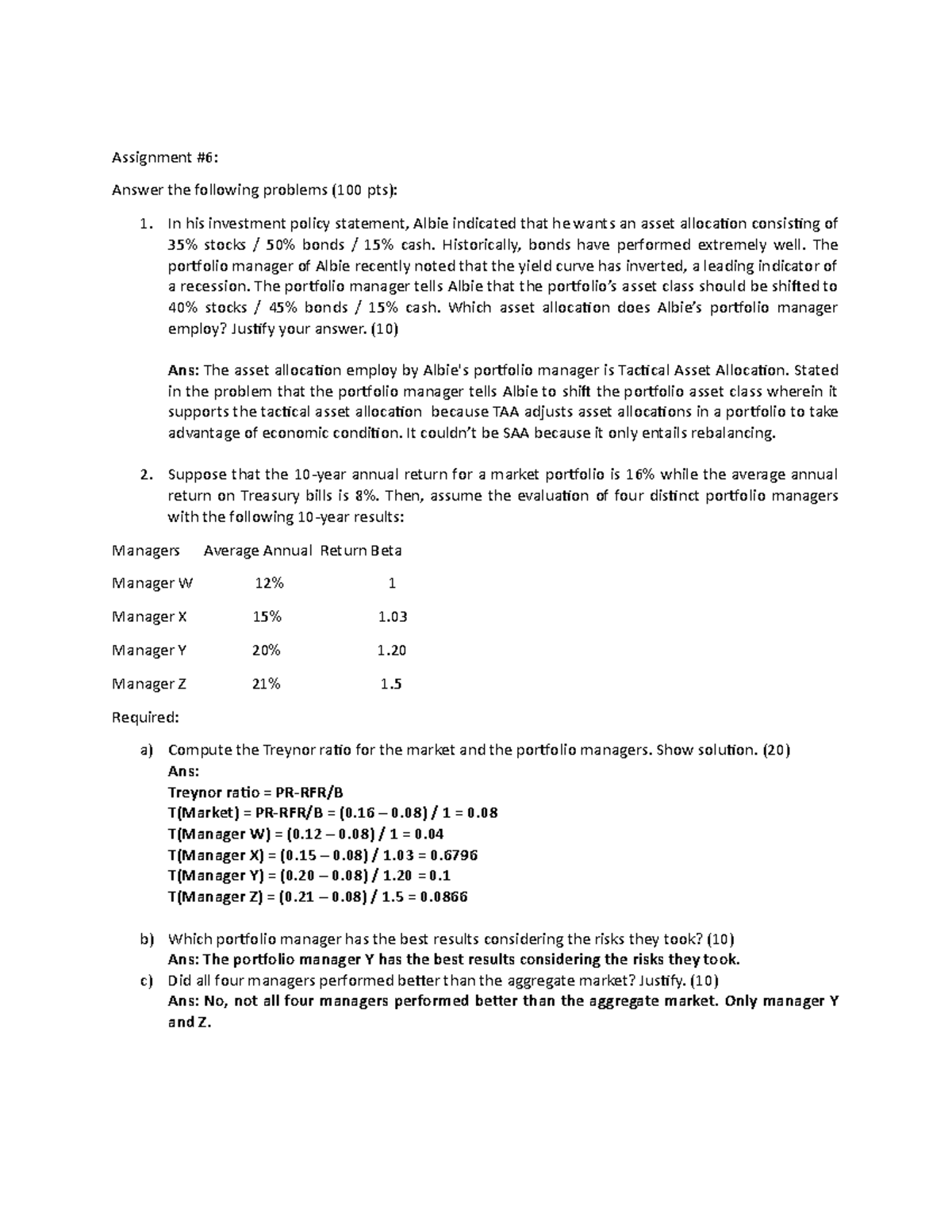 Assignment - Solving Problem - Assignment #6: Answer the following ...