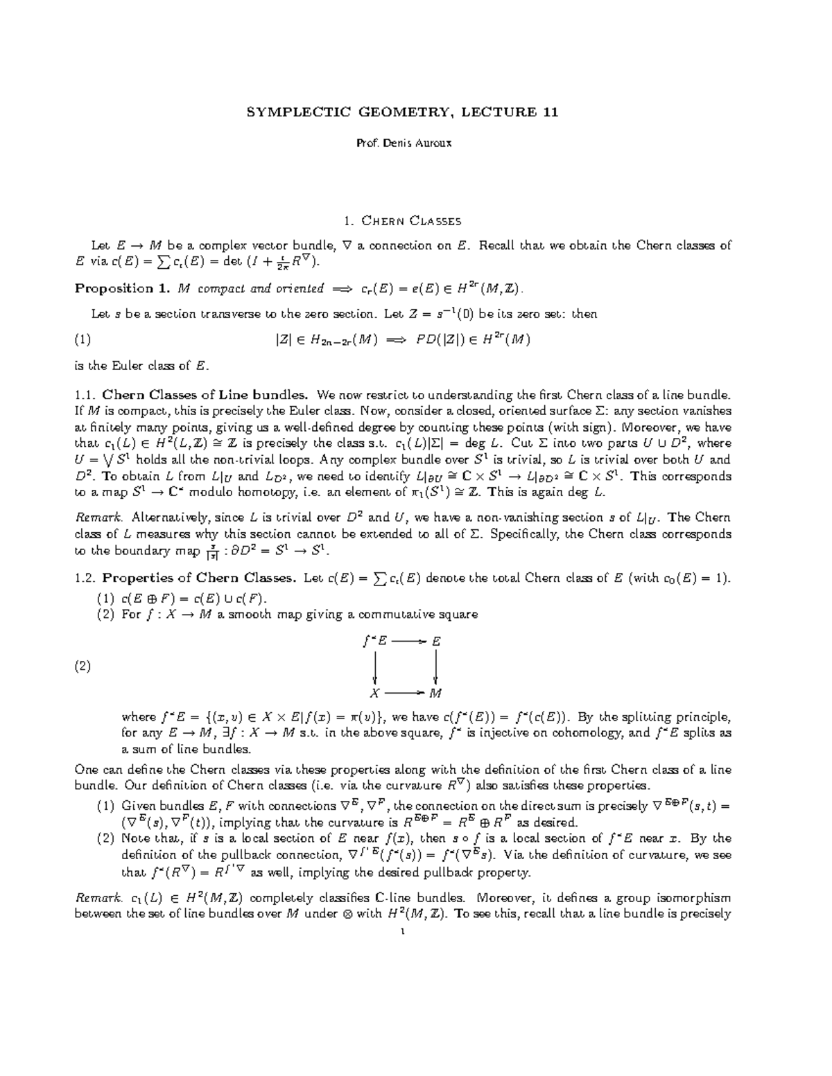 Lect11 Naturality properties of Chern classes and topological ...