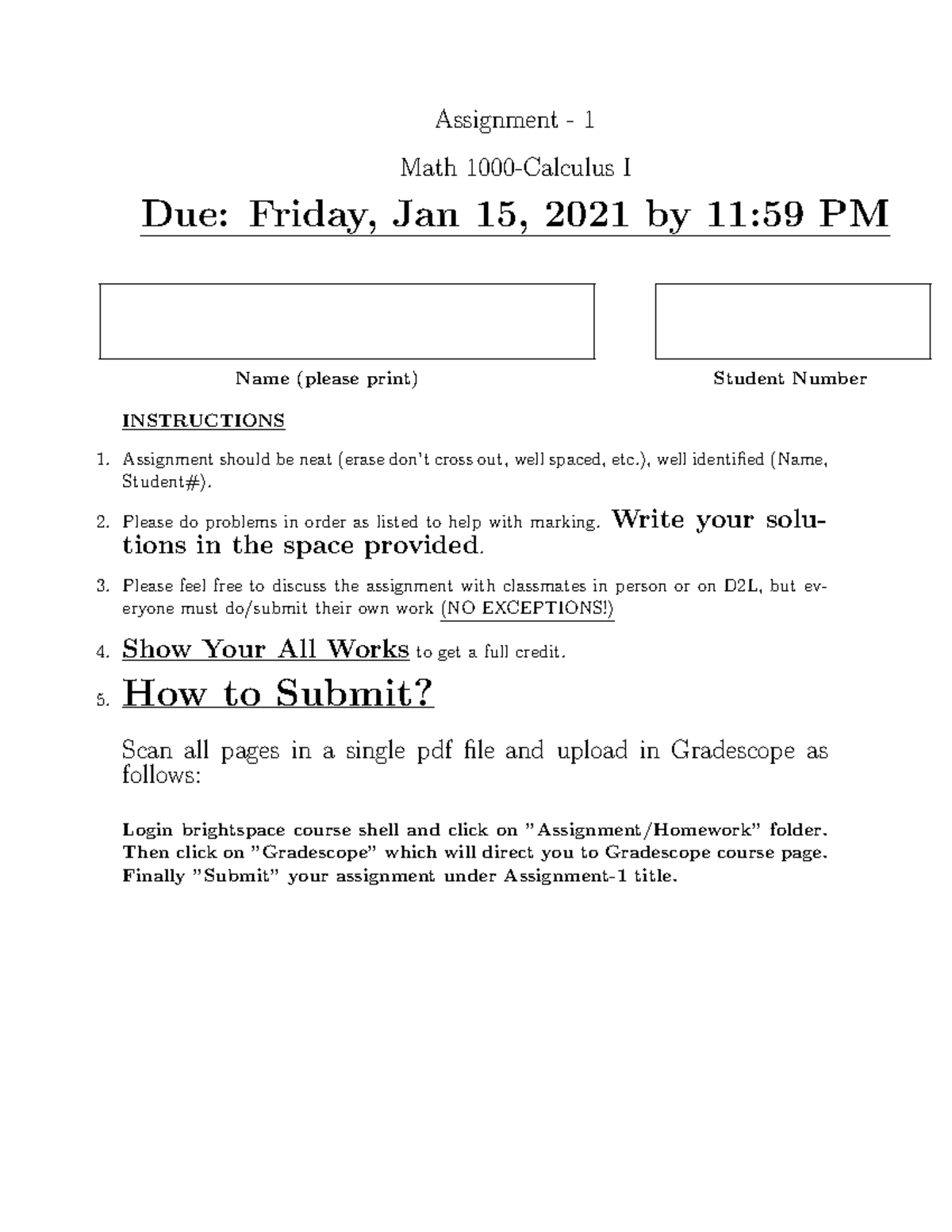 MATH 1000-Assignment-1- Solutions - Assignment - 1 Math 1000-Calculus I ...