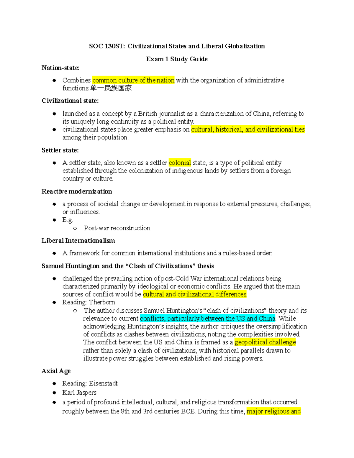 SOC 130ST Civilizational States and Liberal Globalization - 单一民族国家 ...