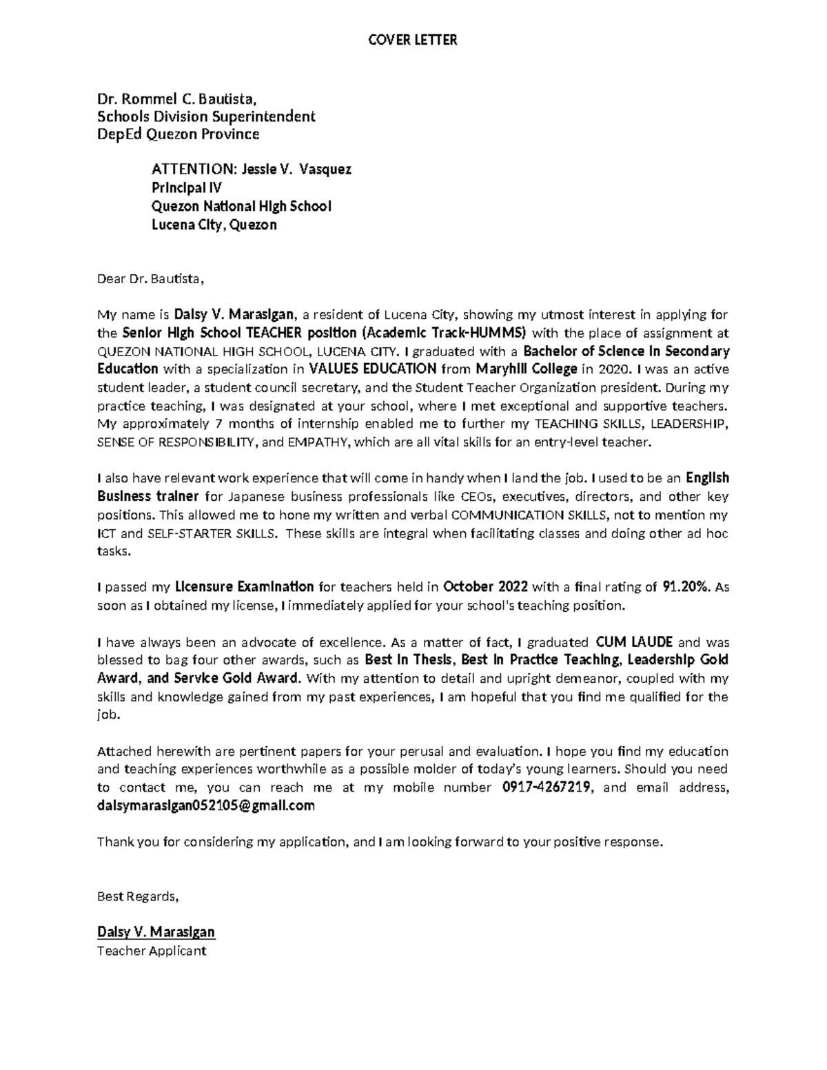Correct Cover Letter Dep Ed DO SH Superintendent - COVER LETTER Dr ...