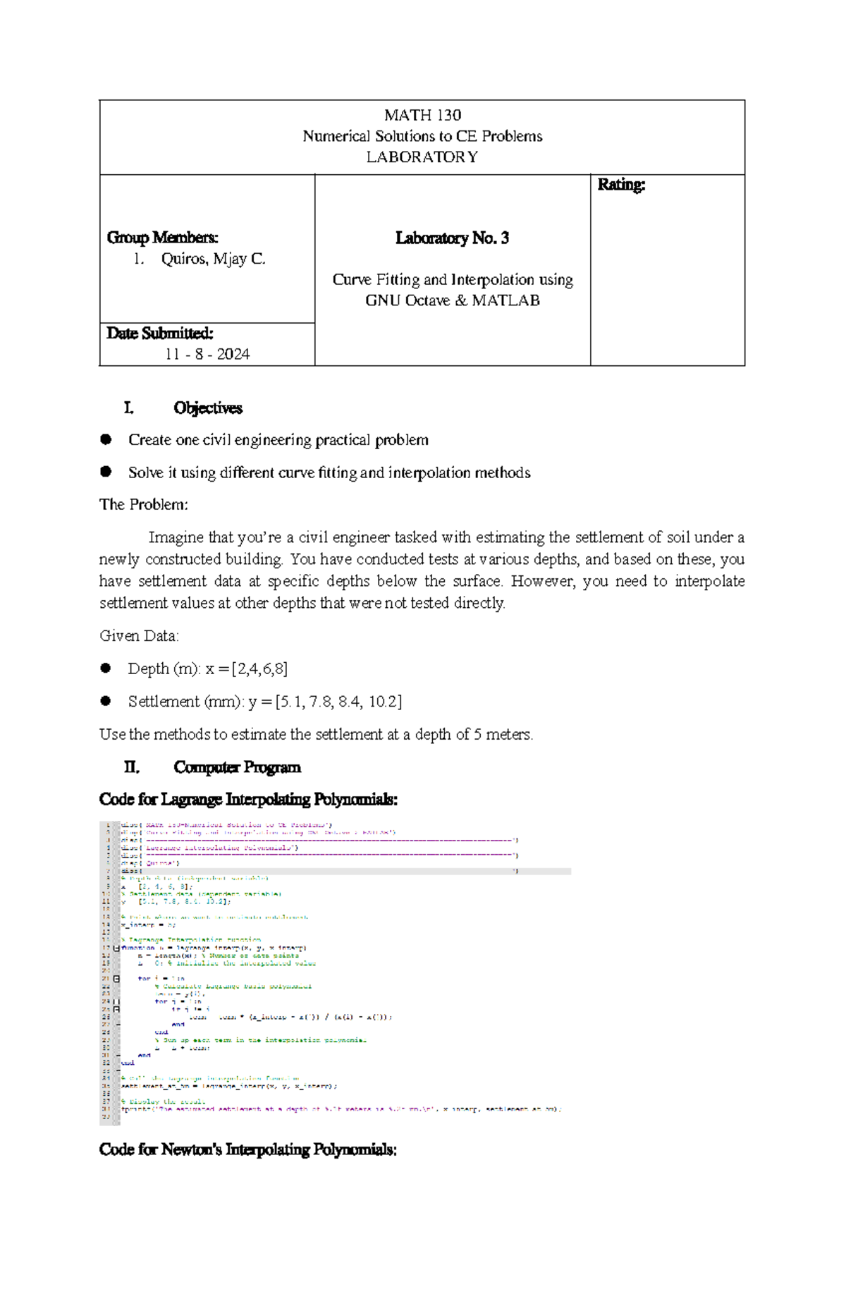MATH-130 Laboratory 3, Quirosd - MATH 130 Numerical Solutions to CE ...