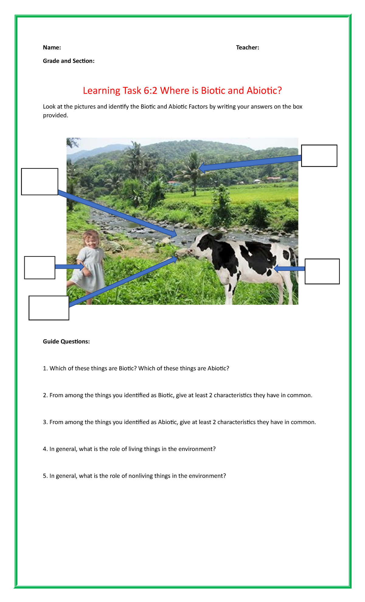 Learning Task 6.2 Where is Biotic and Abiotic - Name:Grade and Section ...