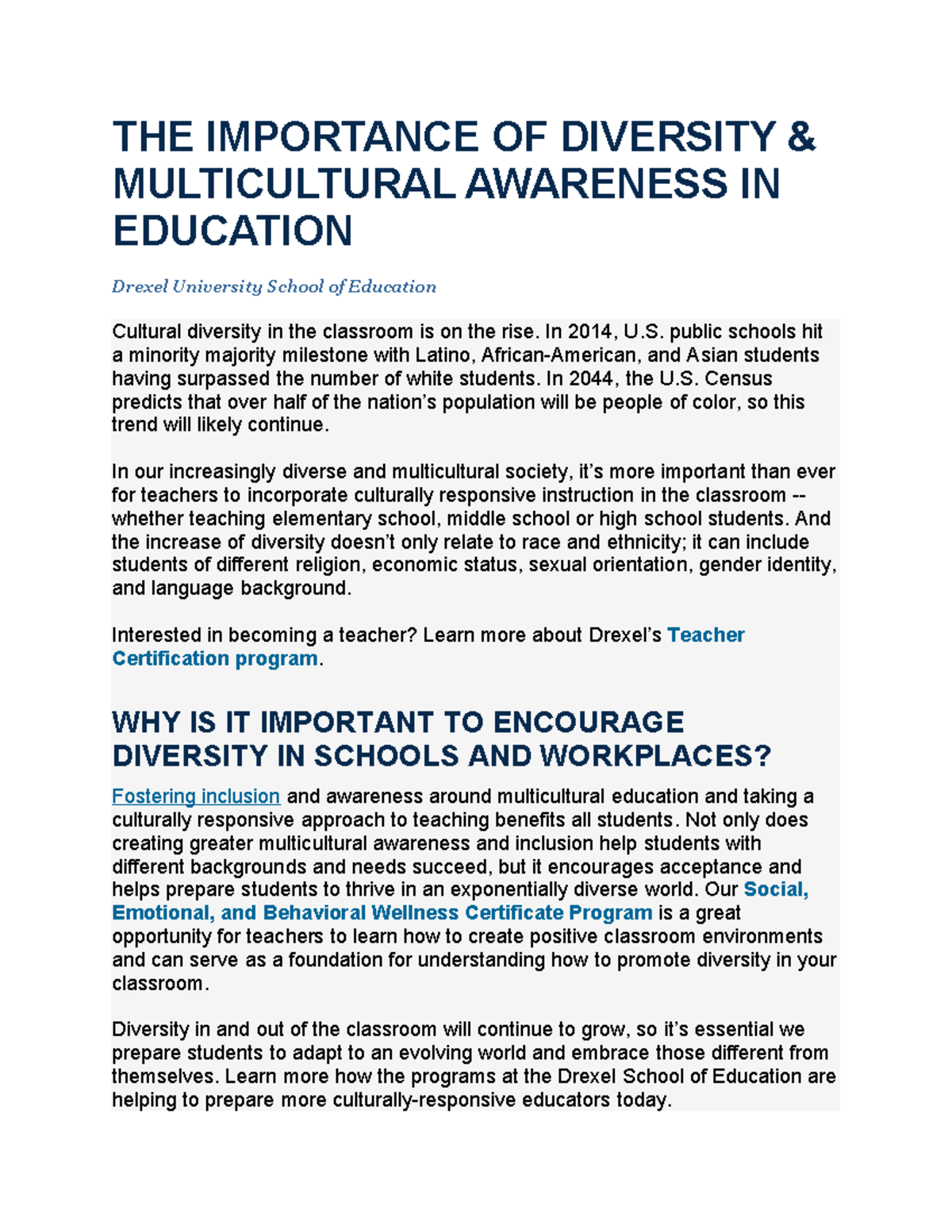 THE Importance OF Diversity - THE IMPORTANCE OF DIVERSITY ...