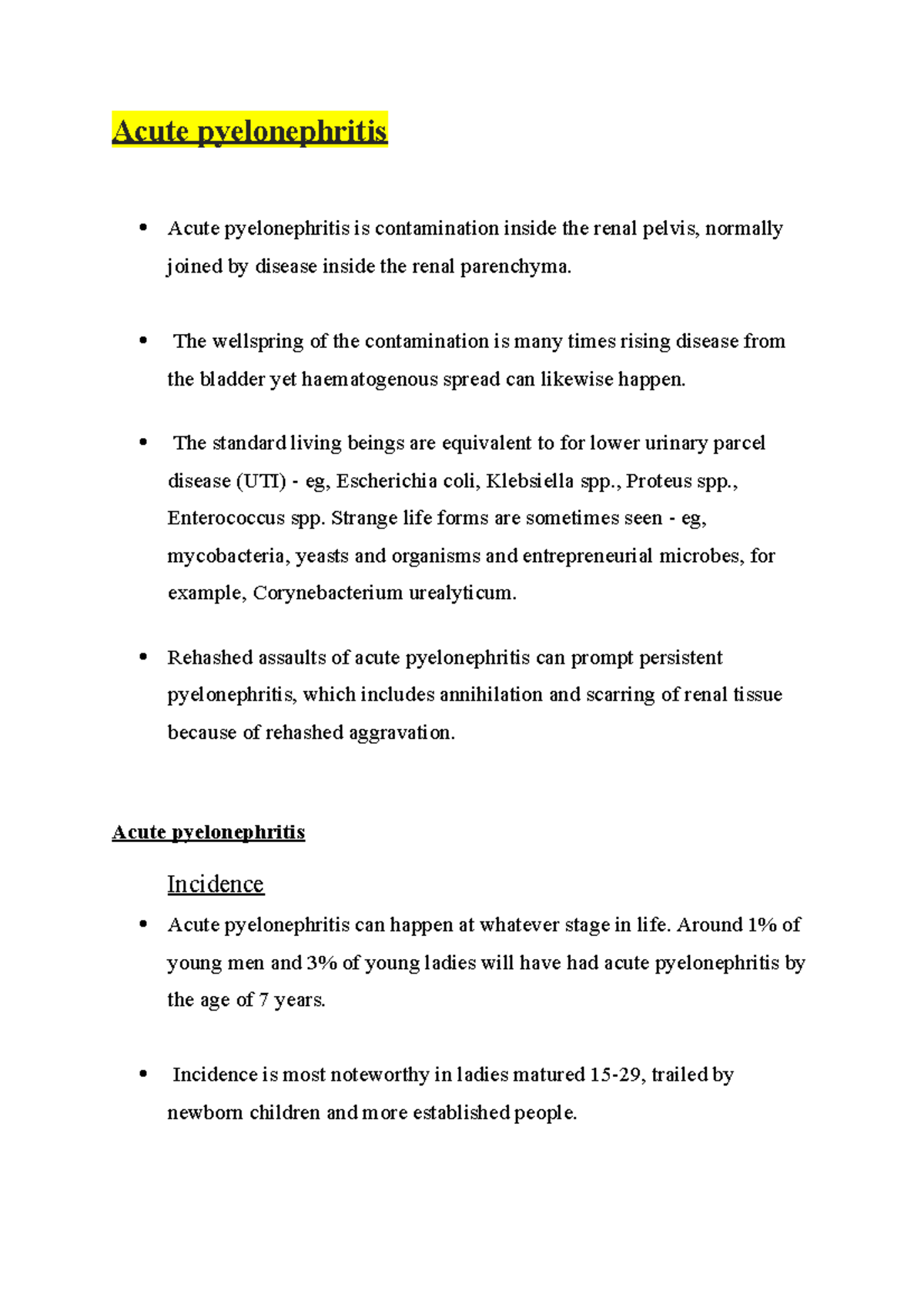 Acute pyelonephritis - INFORMATIVE NOTES - Acute pyelonephritis Acute ...