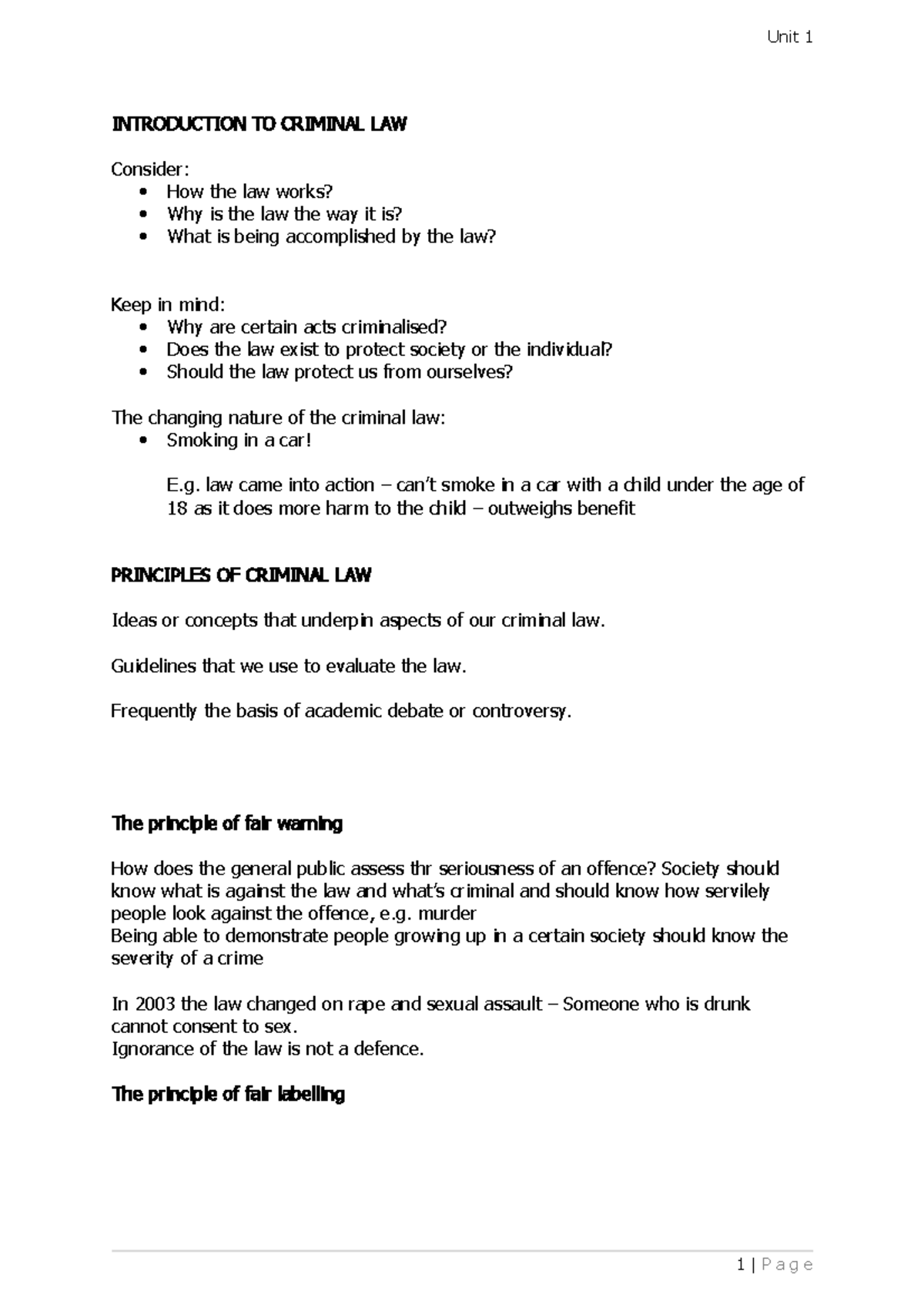 Introduction to Criminal Law p.1 - INTR ODUCTI ON TO CR IMINAL LAW ...