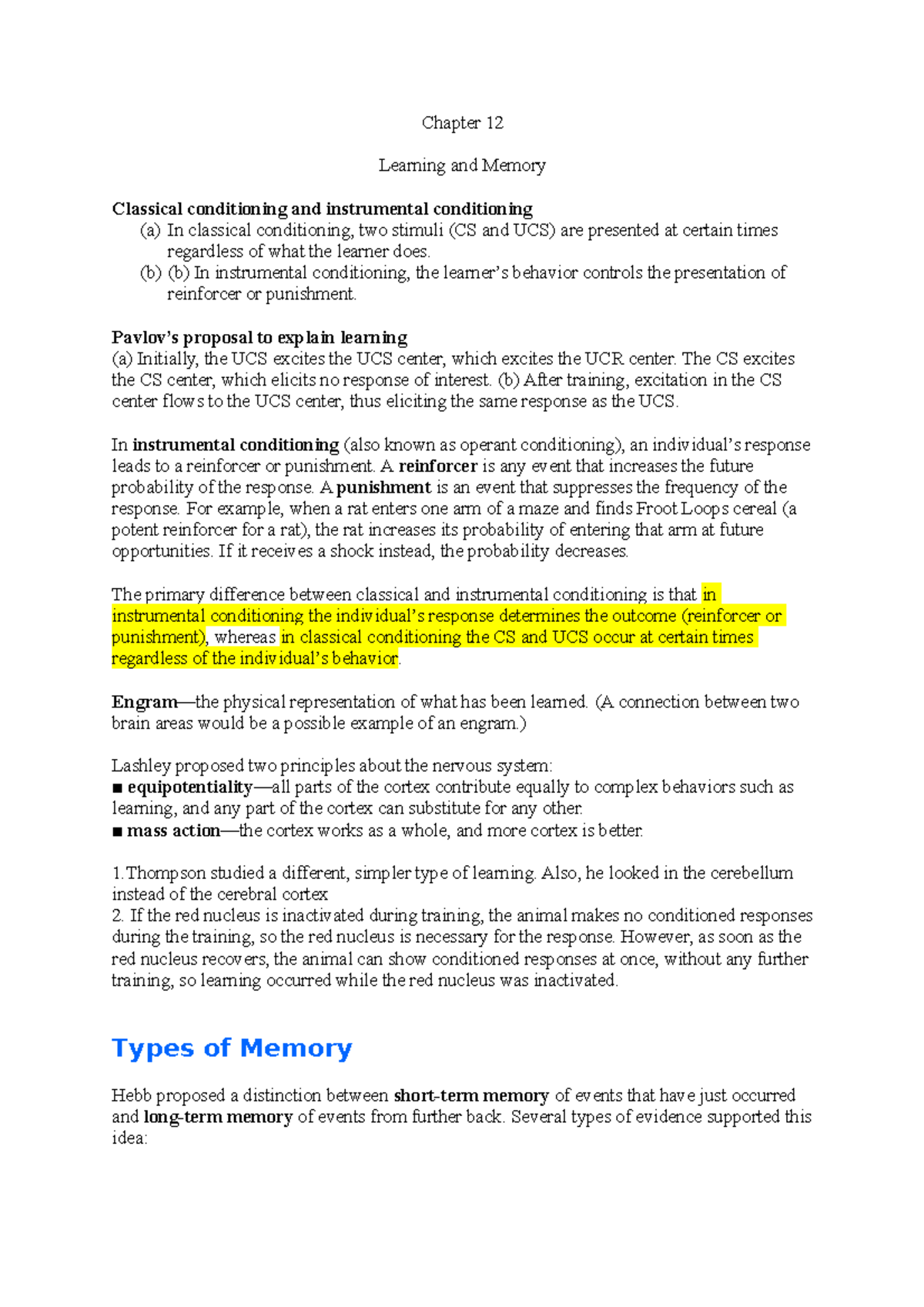 Learning and Memory Chapter 12 James W. Kalat Biological Psychology 12 edition - Chapter 12 ...