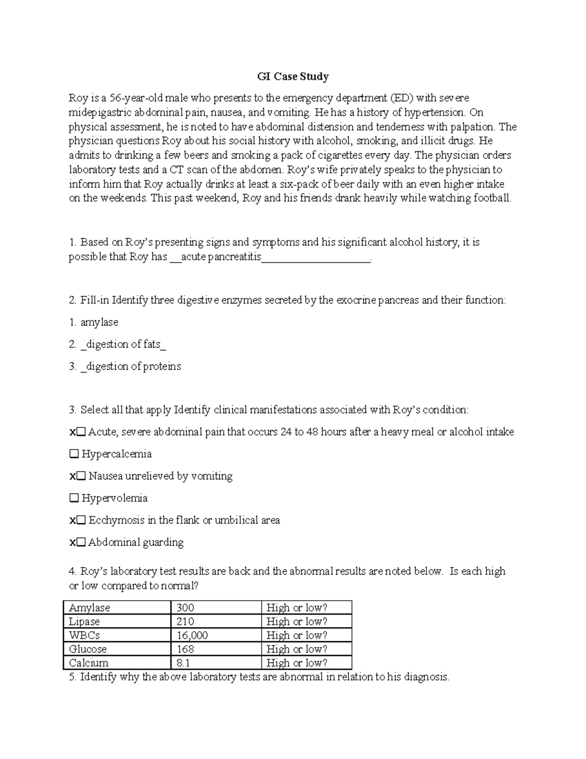 GI Disorders Didactic Case Study 1 - GI Case Study Roy is a 56-year-old ...