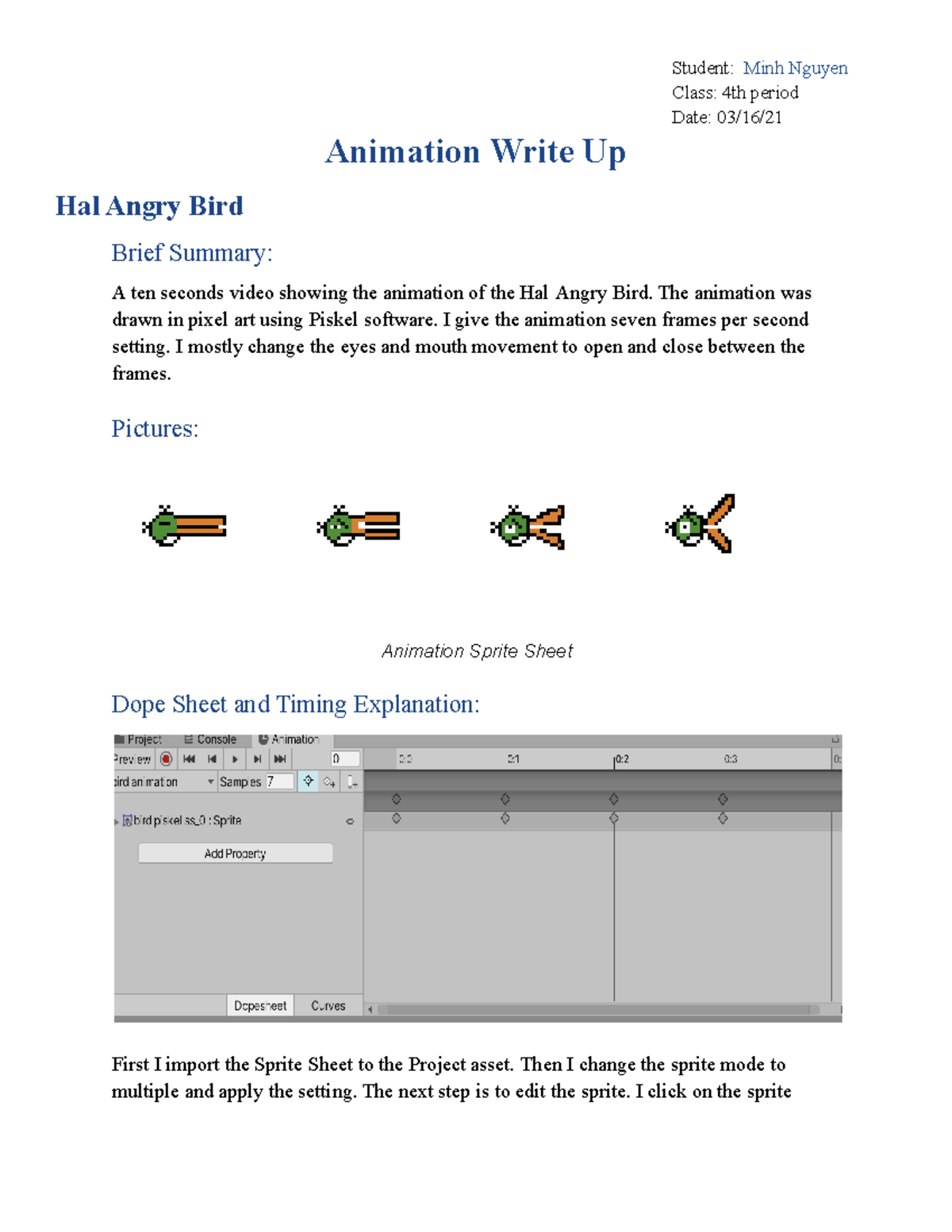 Animation Writeup - rggerg - Student: Minh Nguyen Class: 4th period ...