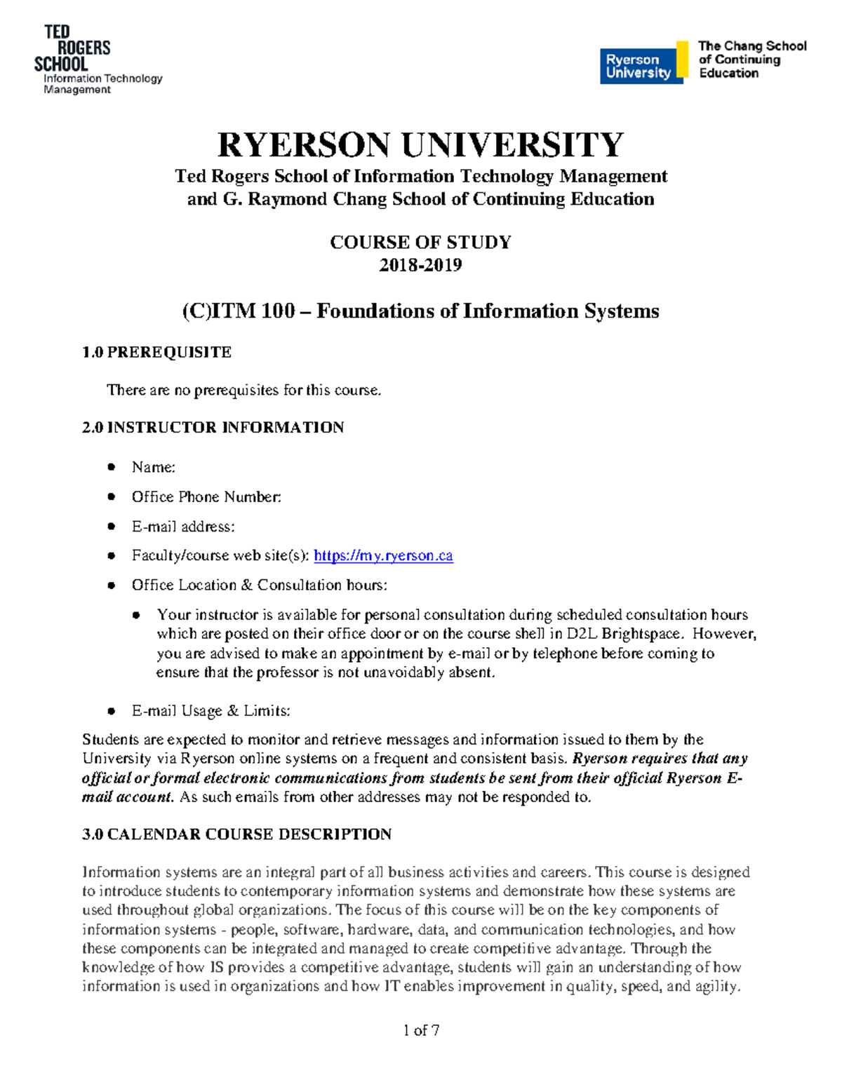 ITM100 - RYERSON UNIVERSITY Ted Rogers School of Information Technology ...