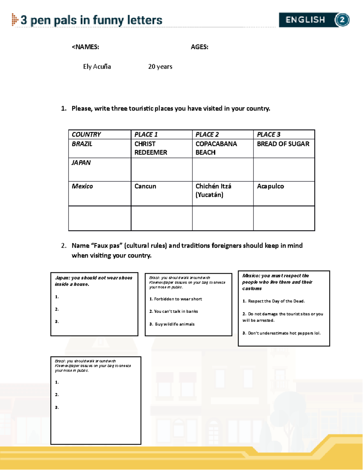 Pen Pal application form tu mama Es MIa - Ingles II - Uniminuto - Studocu