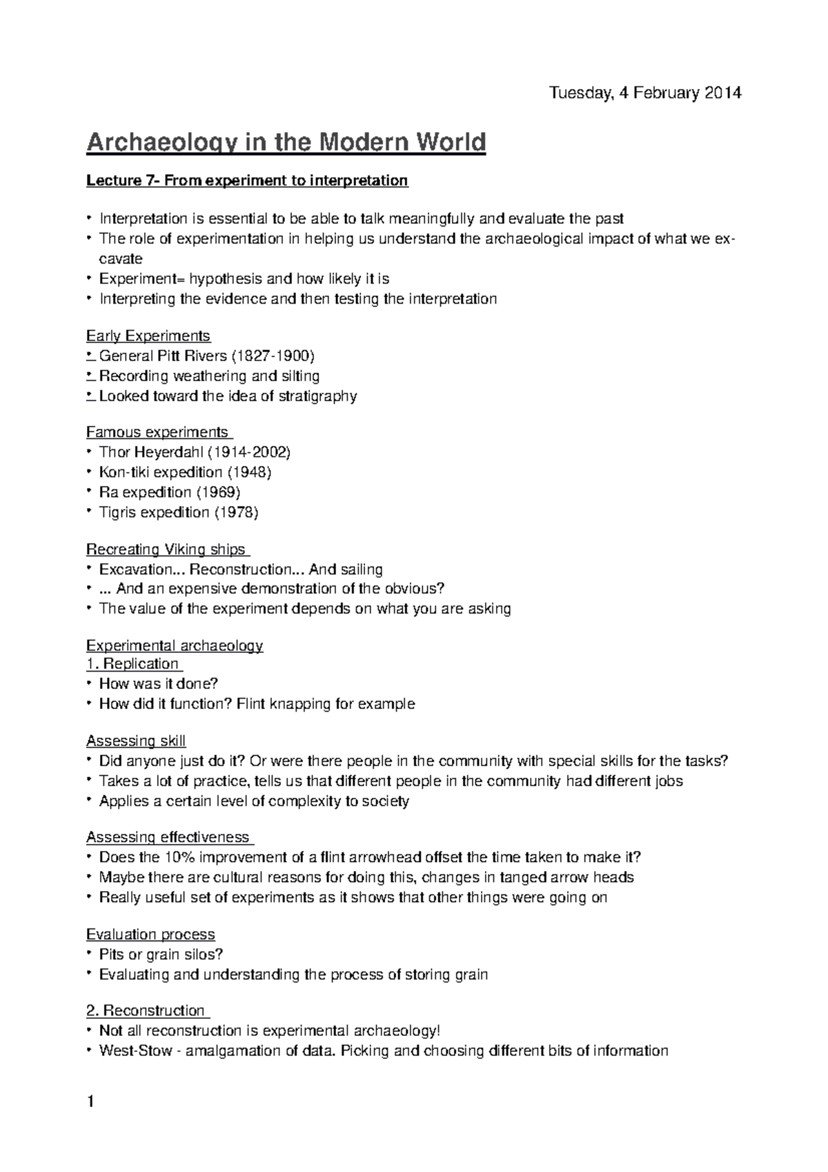 Archaeology Lecture 7 - From experiment to interpretation - Tuesday, 4 ...