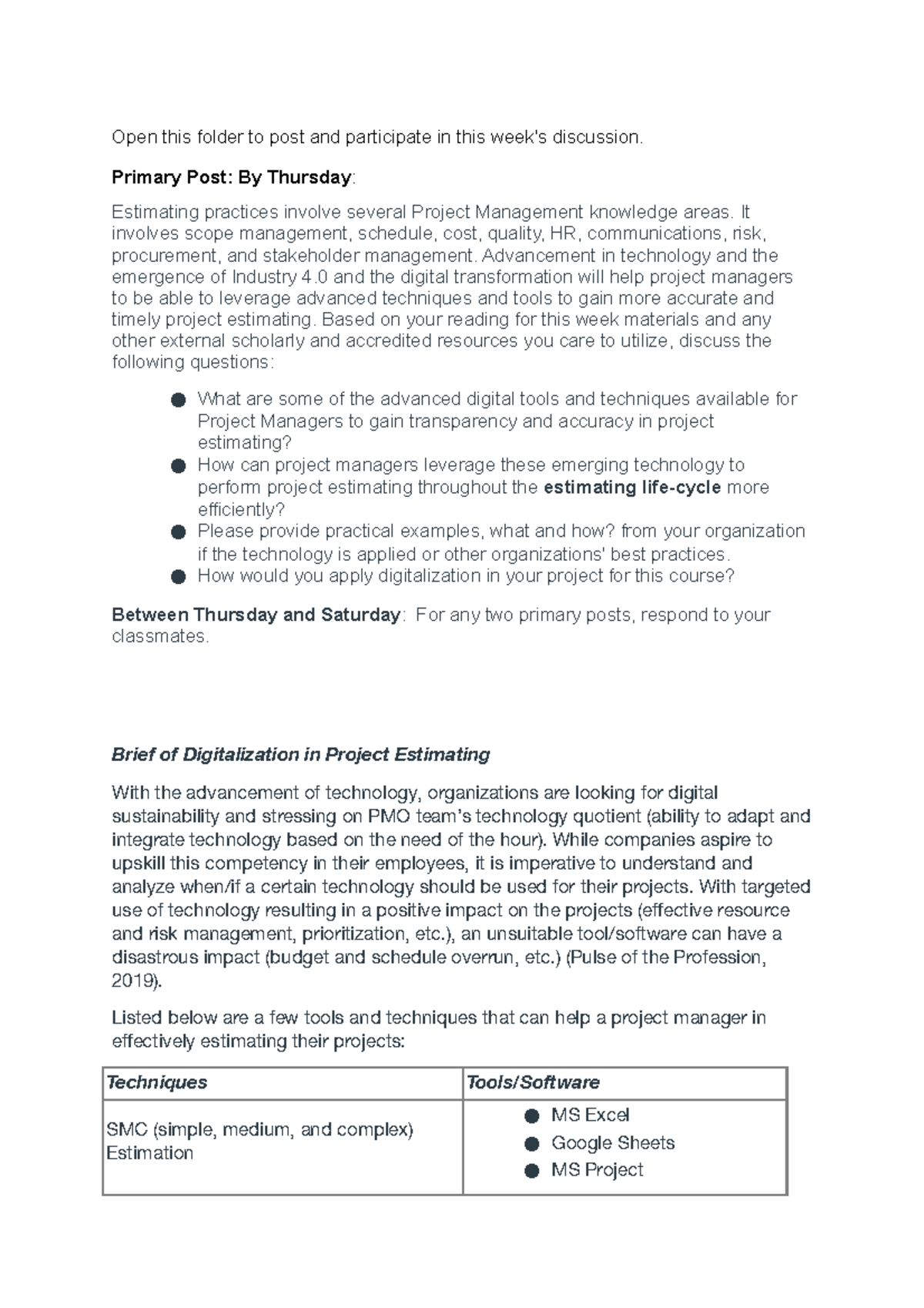 Week 2 Discussion - Estimating Practices and Digitalization - Open this ...